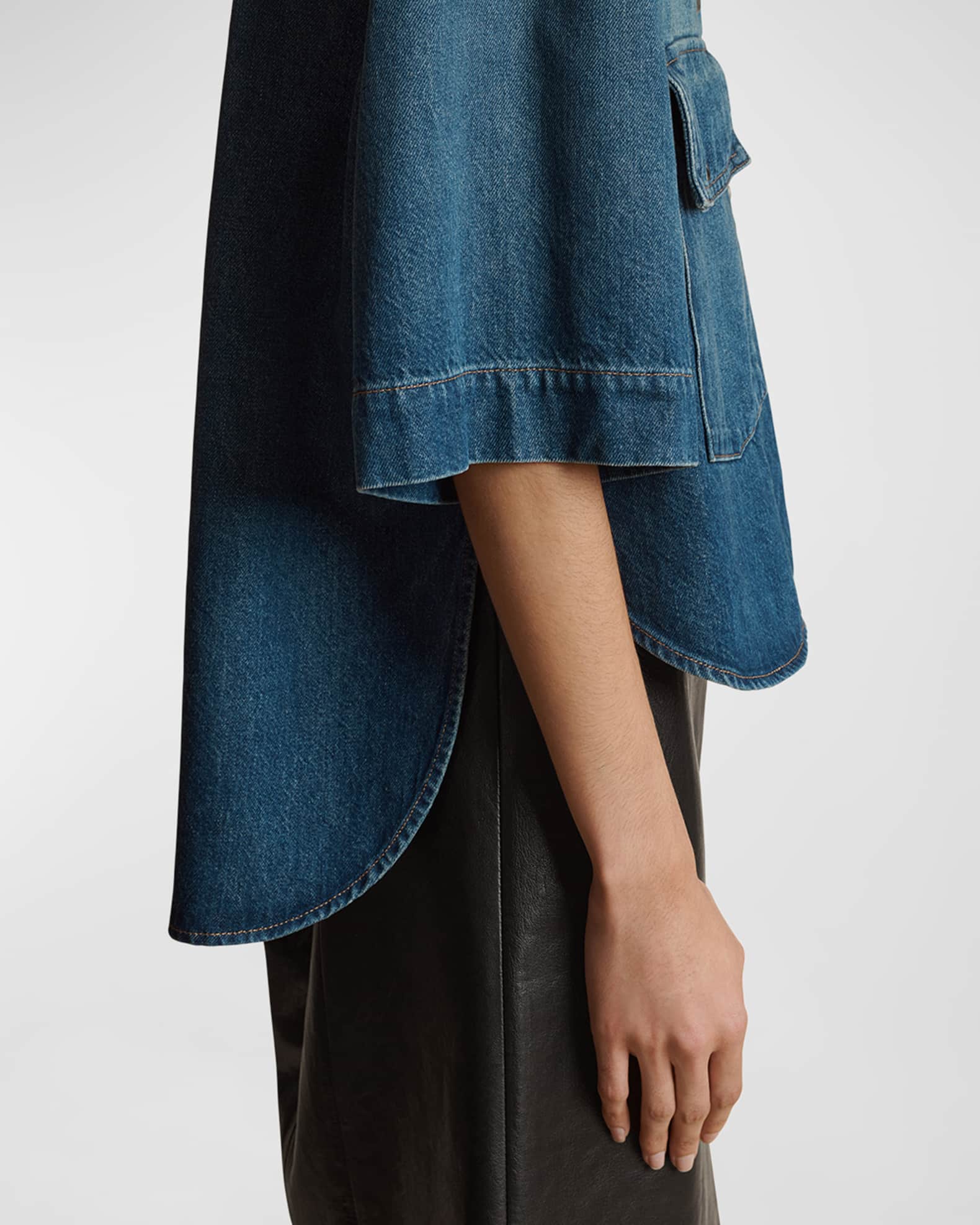 Khaite Mahsha Denim Button-Front Top | Neiman Marcus