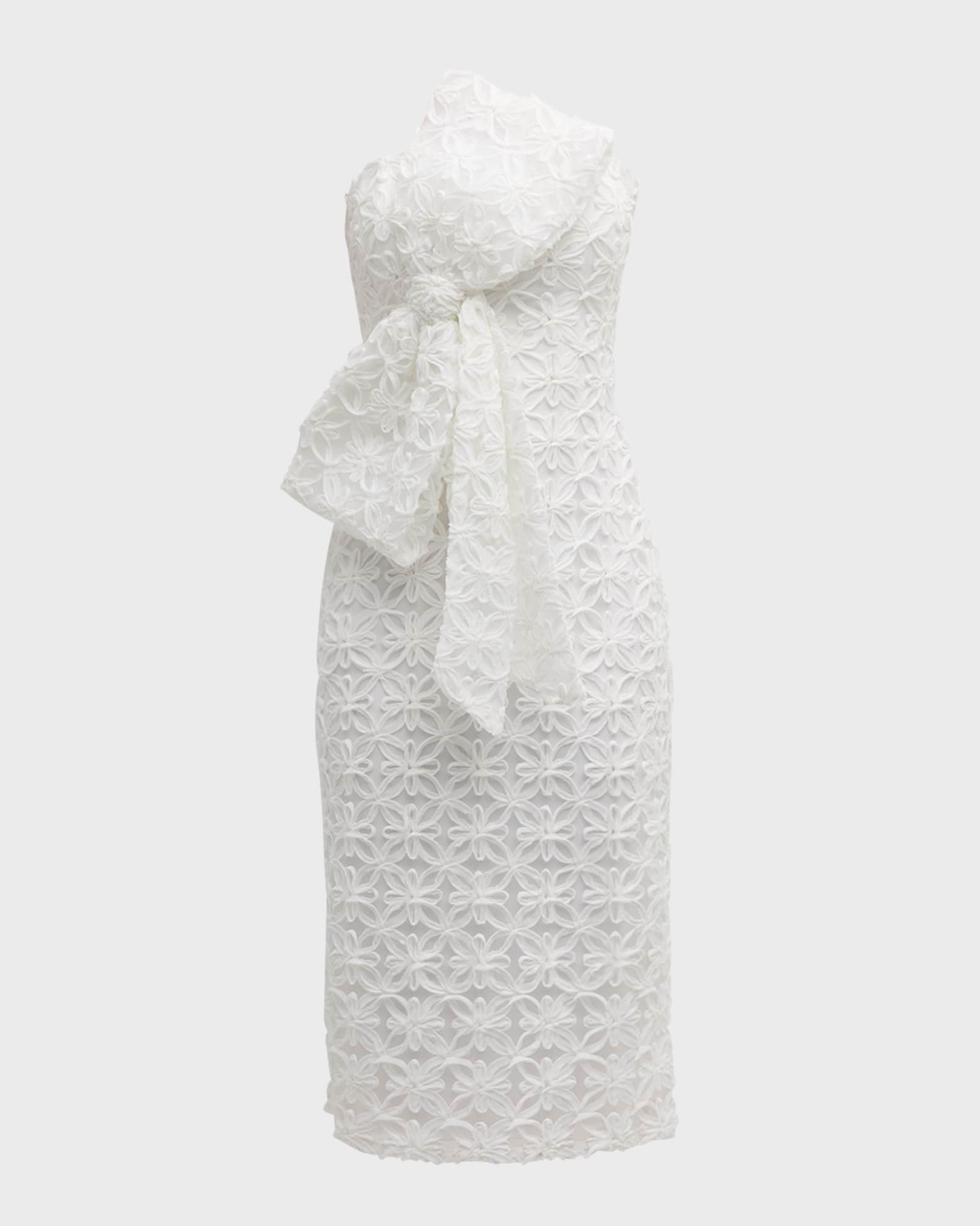 Jovani Strapless Bow-Front Applique Midi Dress | Neiman Marcus