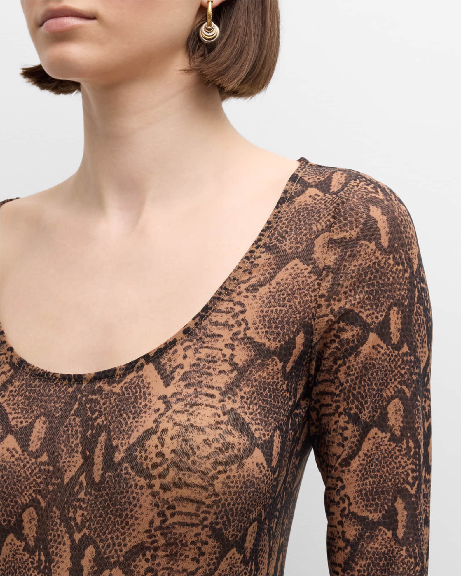 Alice + Olivia Delaina Snake Mesh Long-Sleeve Crop Top | Neiman Marcus