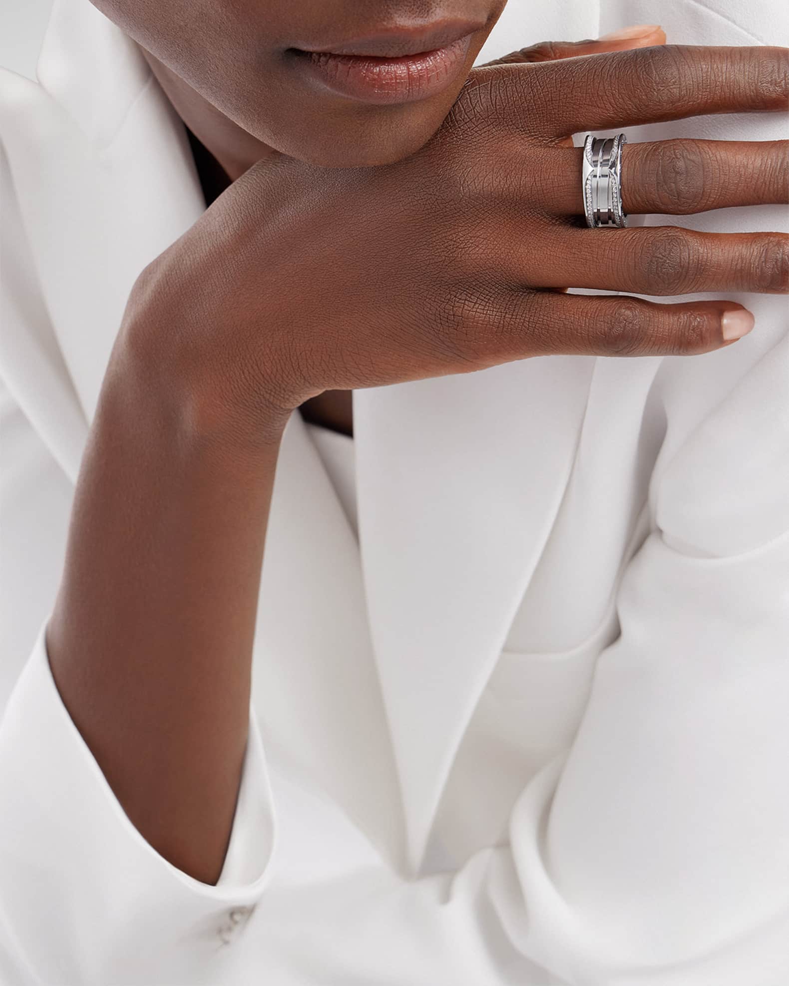 BVLGARI 18K White Gold B.Zero1 3 Band Pave Edge Ring | Neiman Marcus