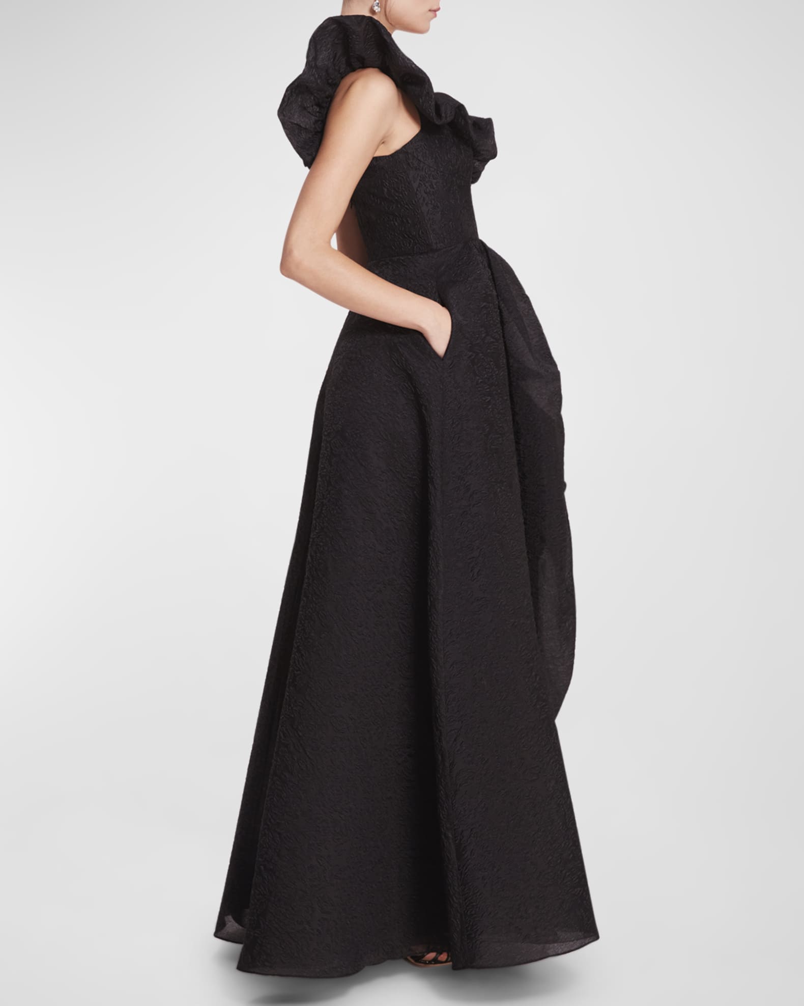 Marchesa Notte Draped One-Shoulder Cloque Ballgown | Neiman Marcus