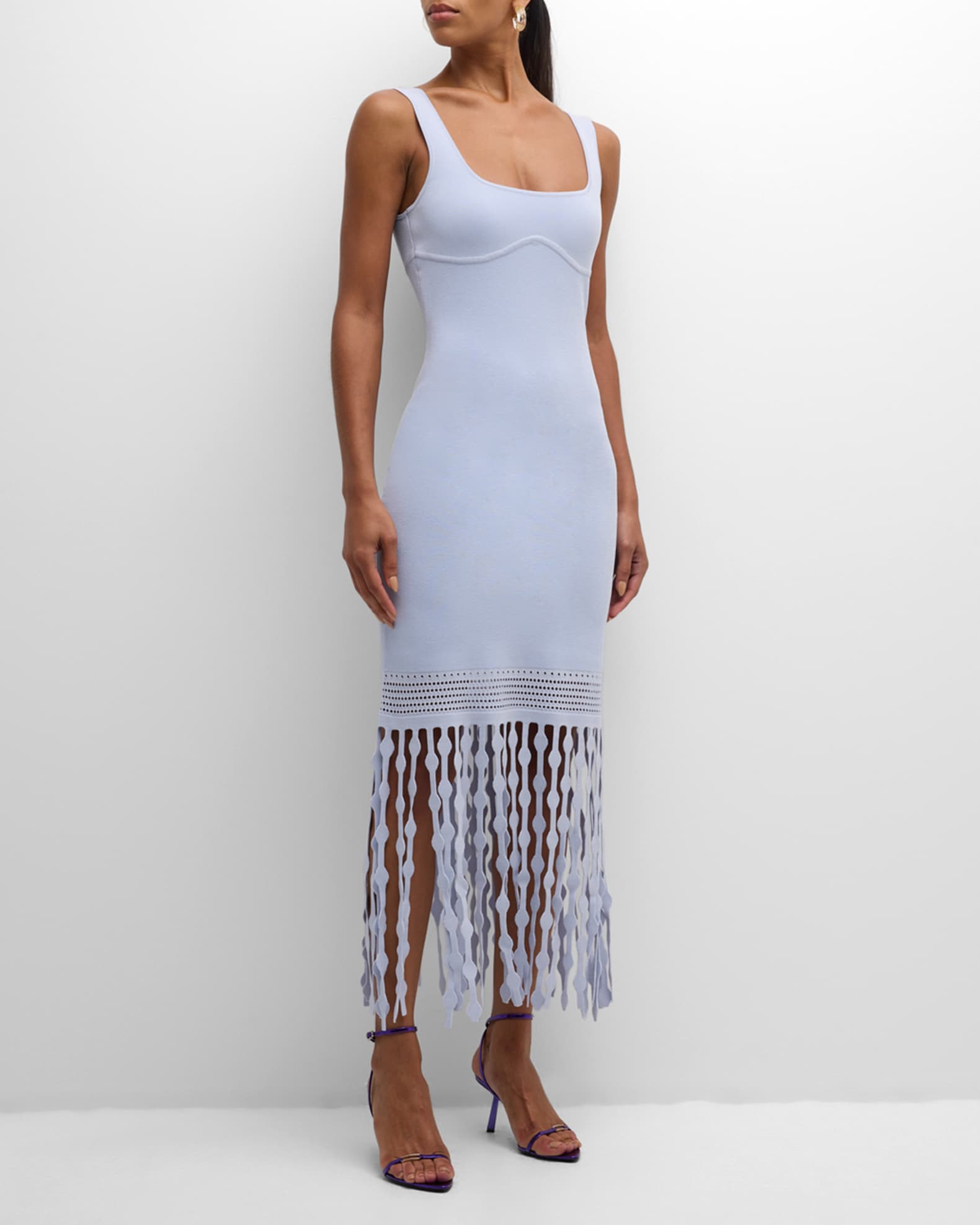 SIMKHAI Signa Lattice Fringe Midi Tank Dress | Neiman Marcus