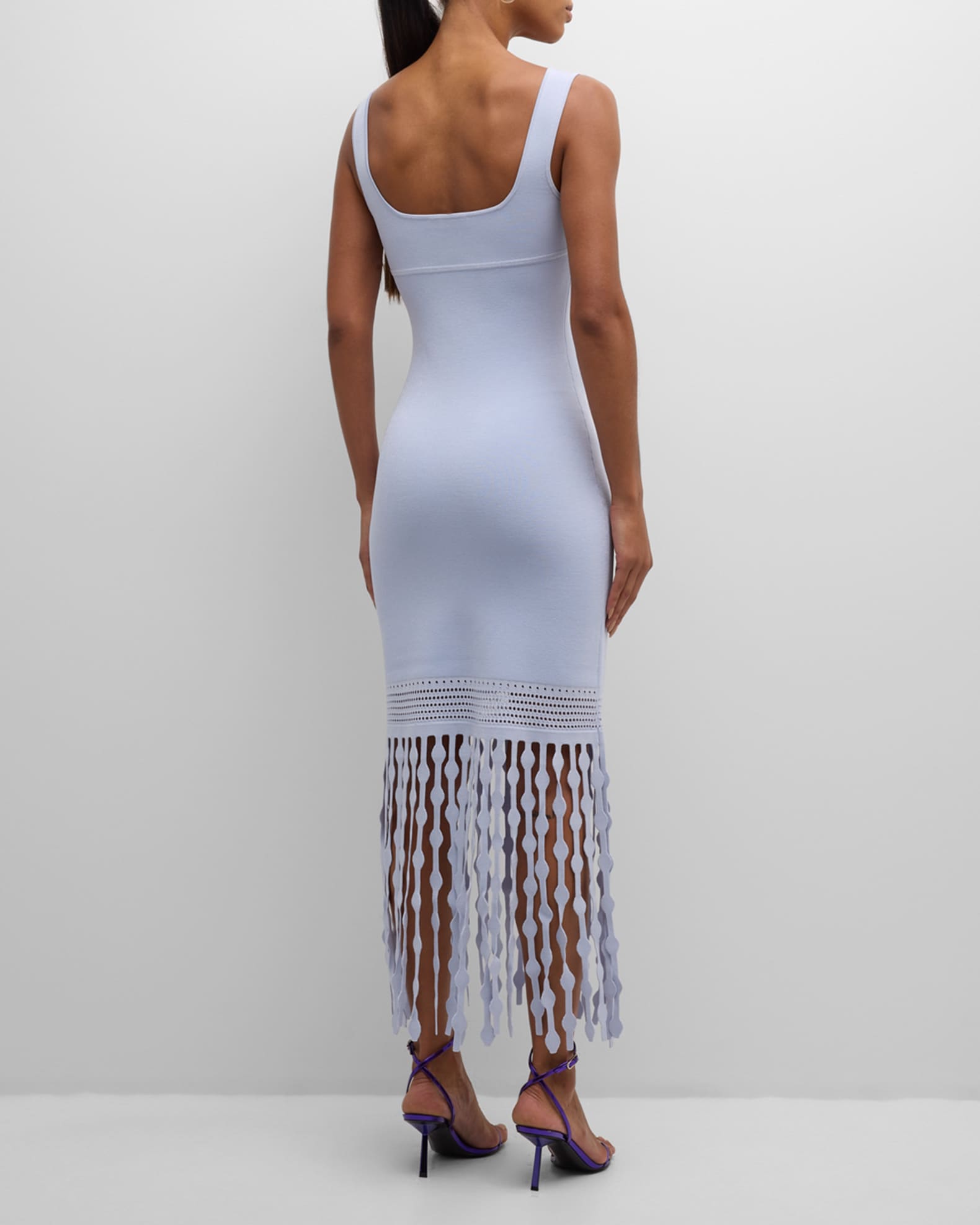 SIMKHAI Signa Lattice Fringe Midi Tank Dress | Neiman Marcus
