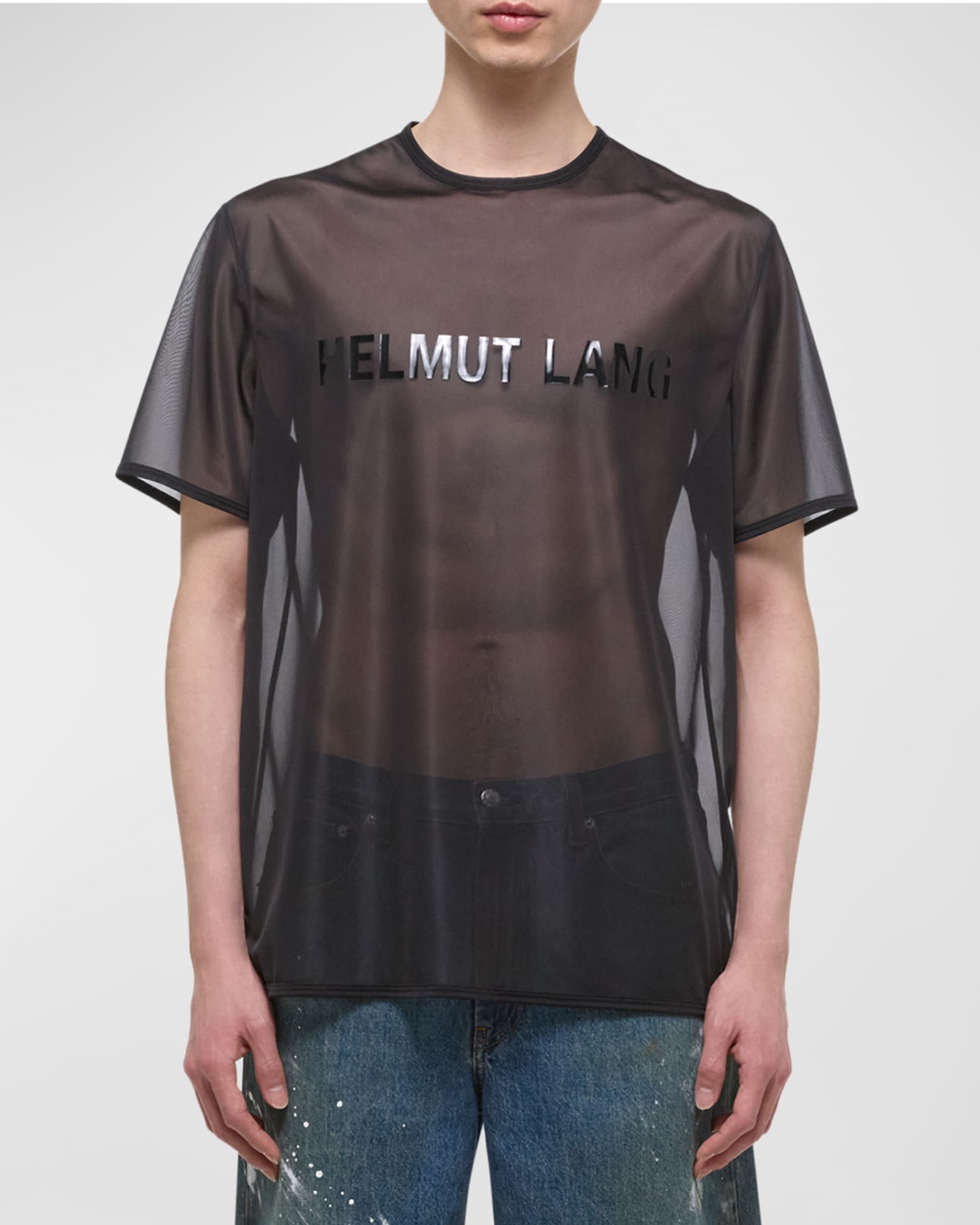 Helmut Lang Men's Sheer Logo T-Shirt | Neiman Marcus