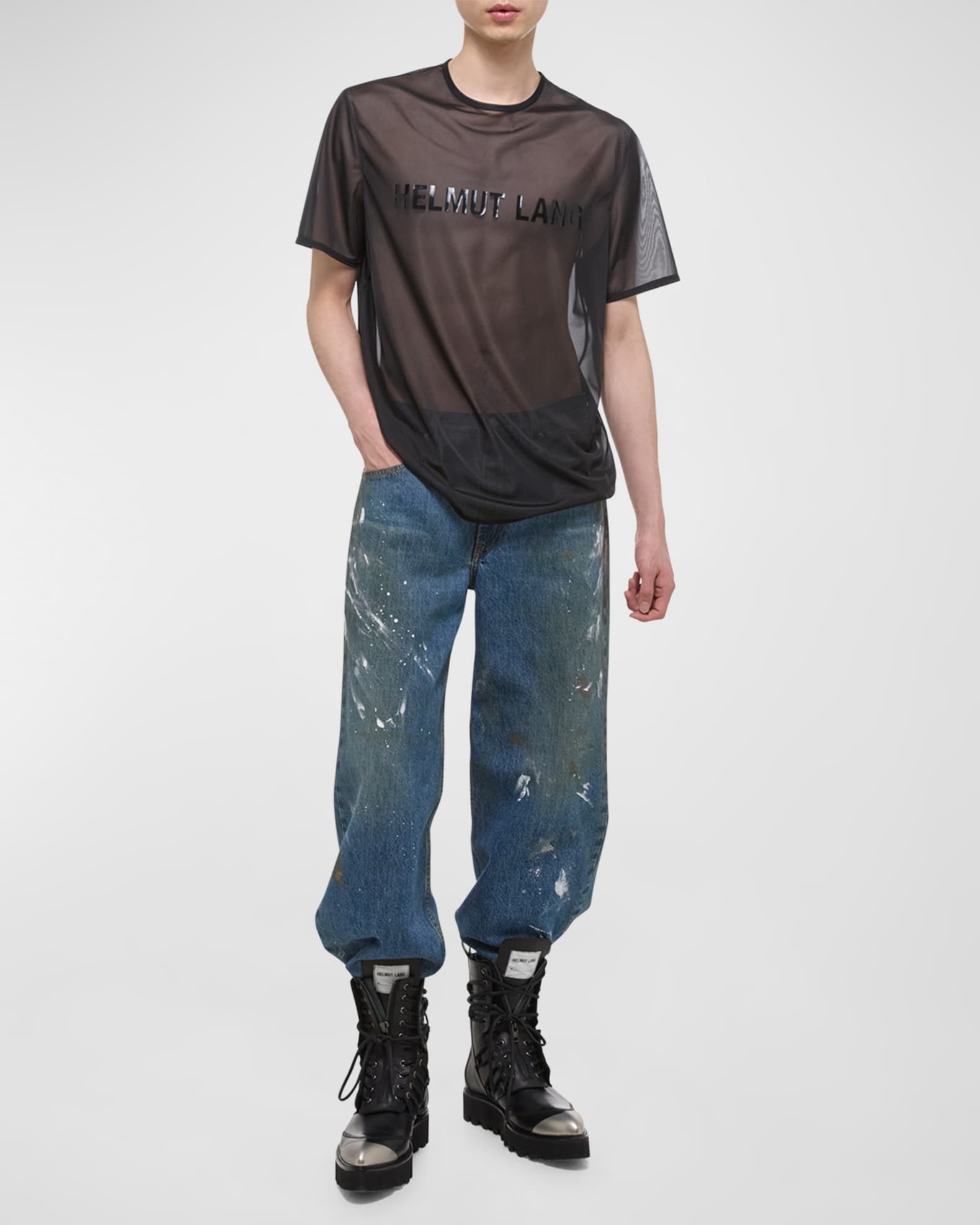 Helmut Lang Men's Sheer Logo T-Shirt | Neiman Marcus