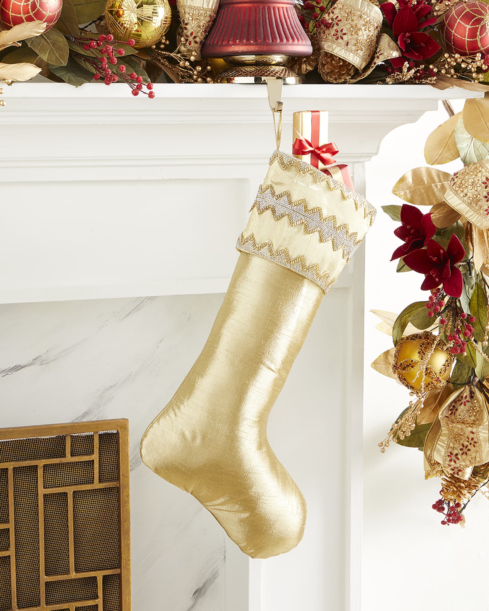 D. Stevens 25" Chevron Jewel Metallic Dupion Stocking | Neiman Marcus