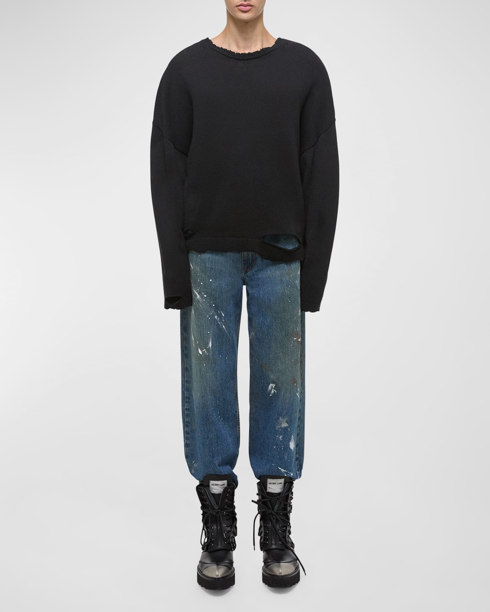 Men's Distressed Crew Sweater | Neiman Marcus