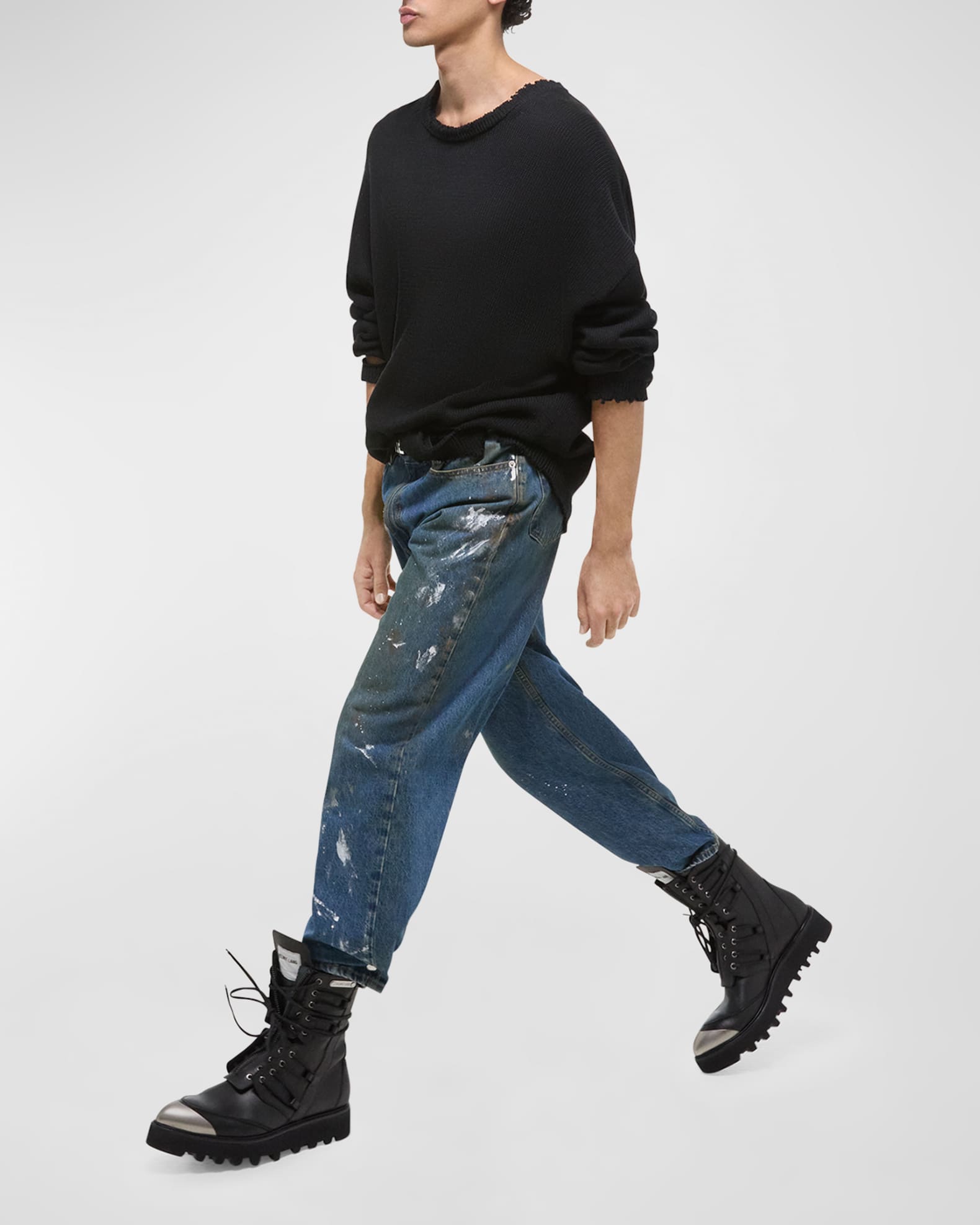 Helmut Lang Men's Distressed Crew Sweater | Neiman Marcus