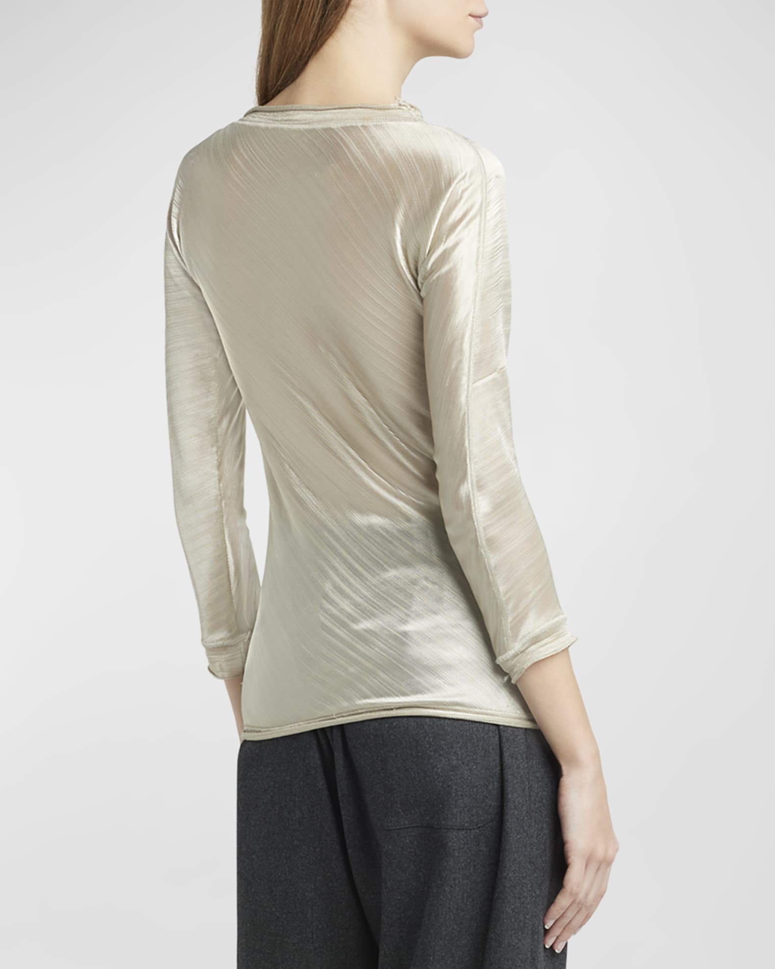 Giorgio Armani Shiny Viscose Raw-Edge Blouse | Neiman Marcus