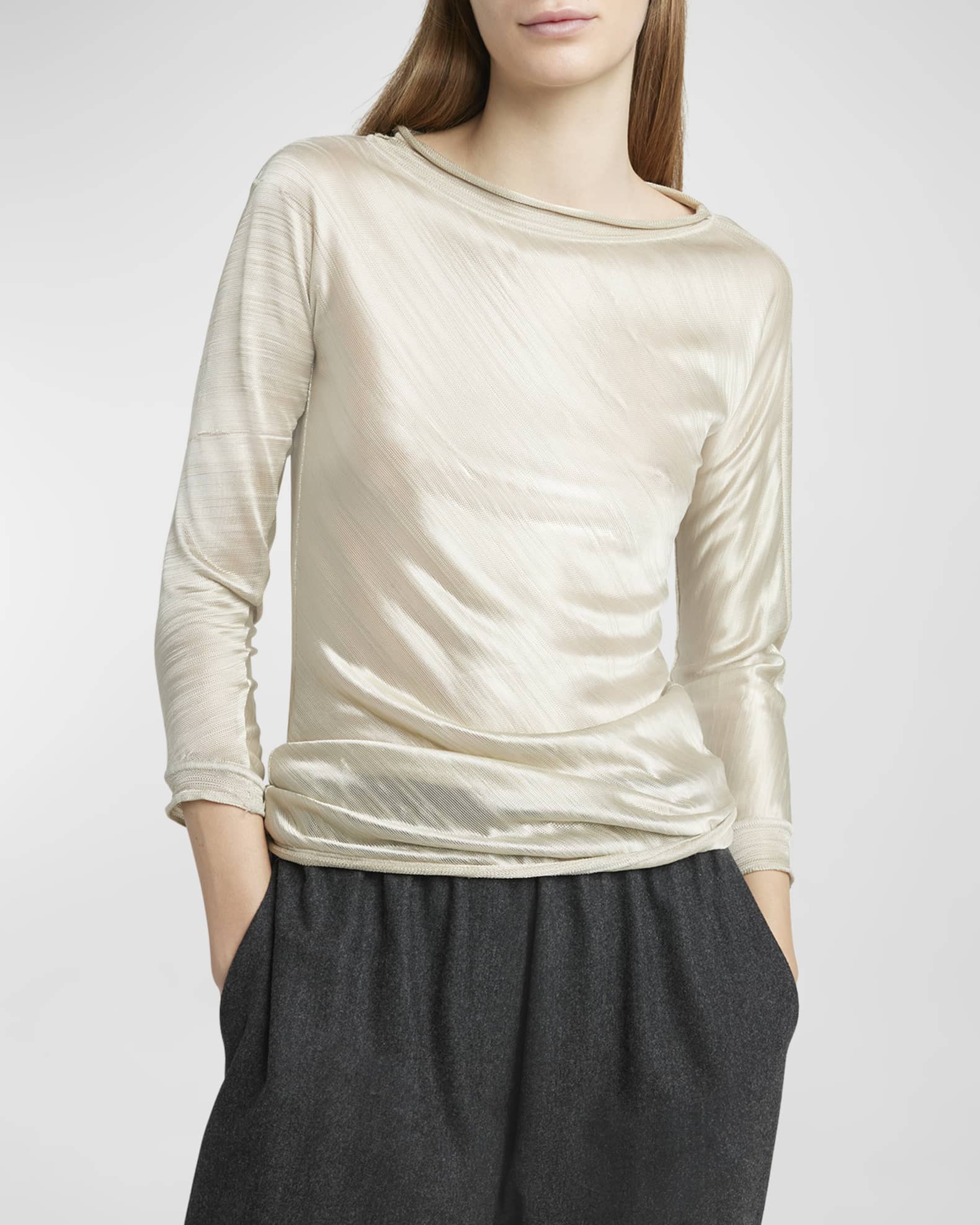 Giorgio Armani Shiny Viscose Raw-Edge Blouse | Neiman Marcus