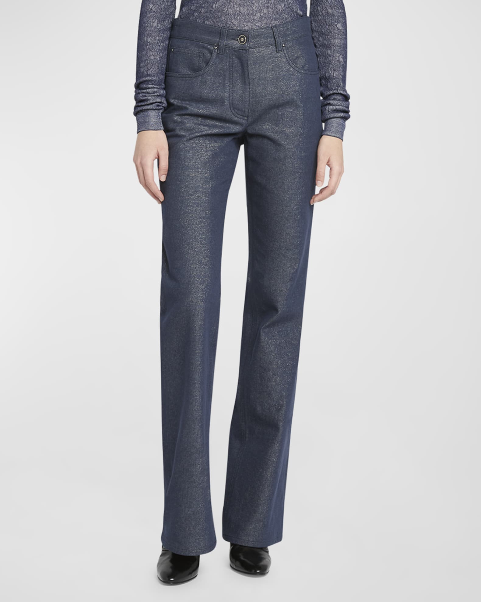 Giorgio Armani Bootleg Denim Jeans with Logo Embroidery | Neiman Marcus