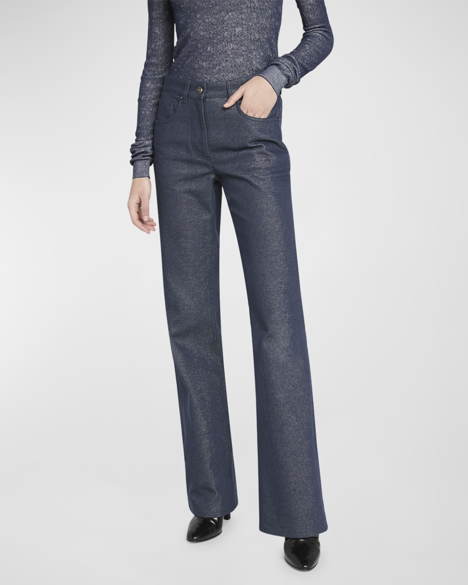 Giorgio Armani Bootleg Denim Jeans with Logo Embroidery | Neiman Marcus