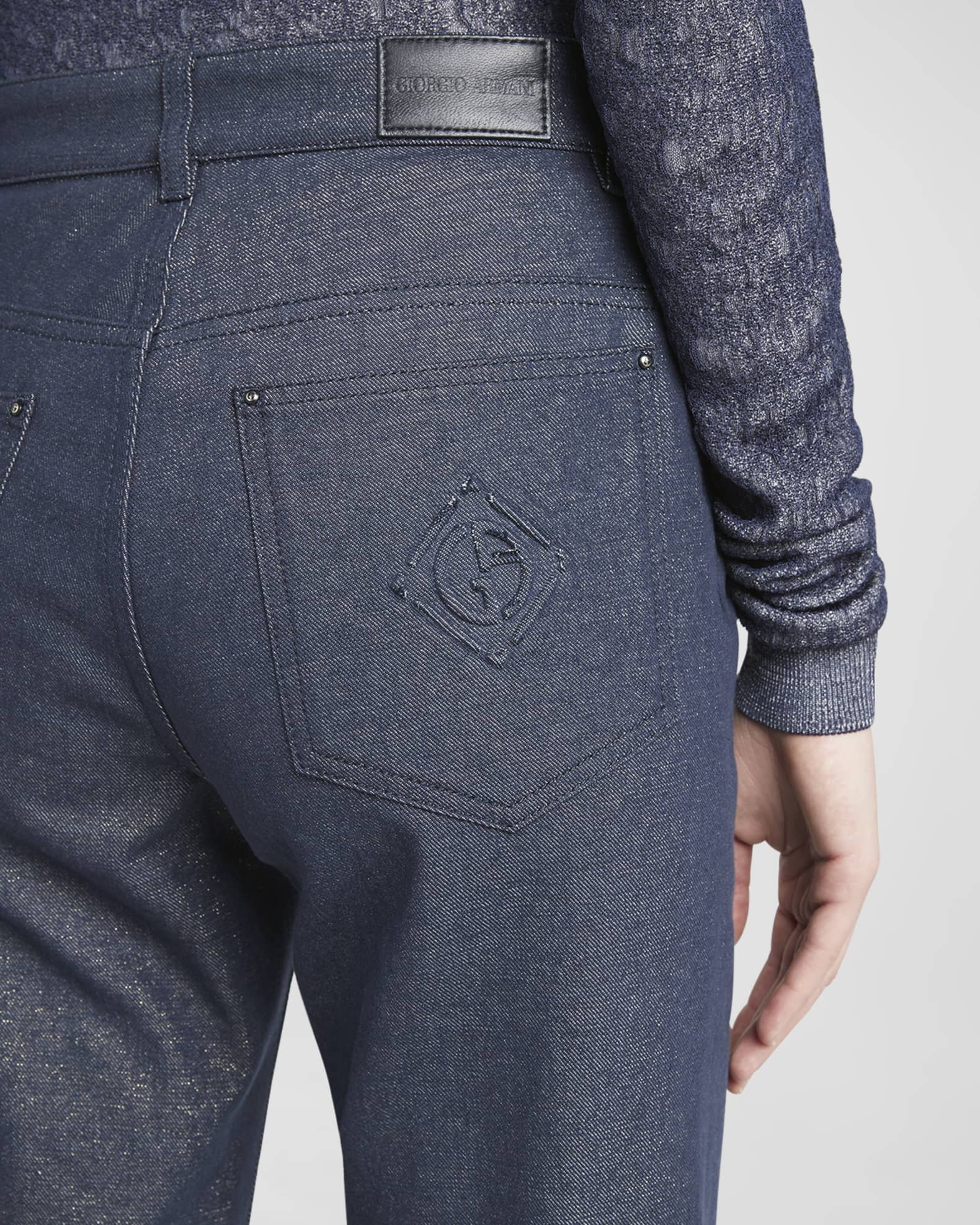 Giorgio Armani Bootleg Denim Jeans with Logo Embroidery | Neiman Marcus