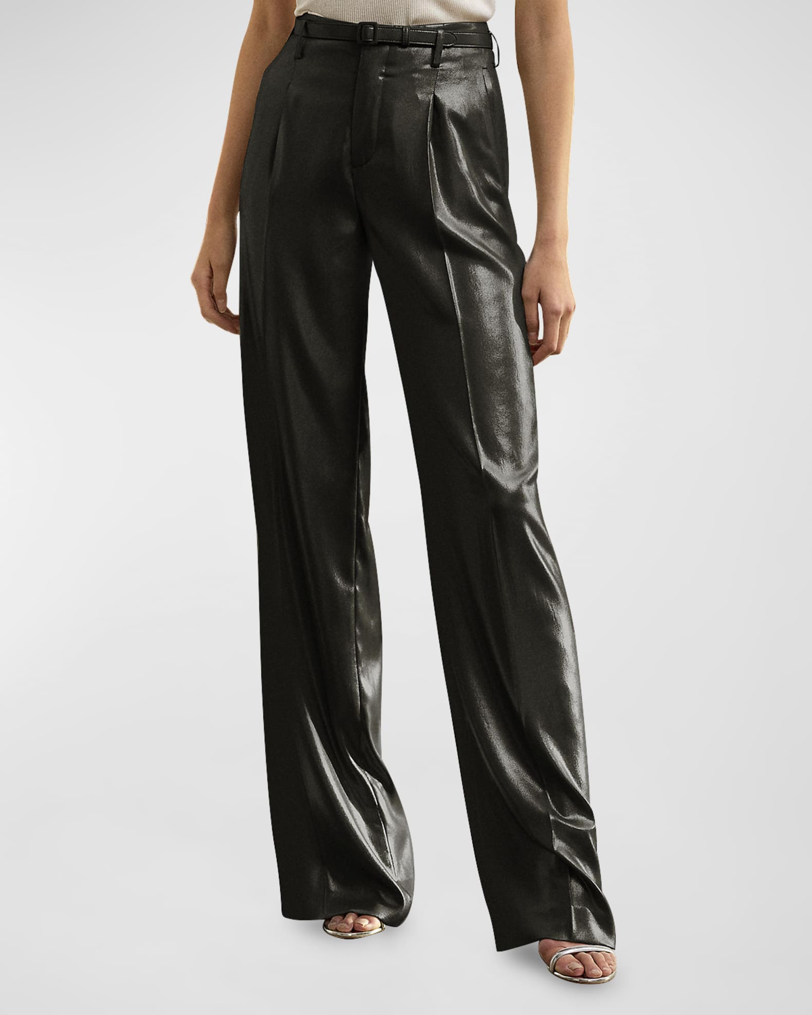Ralph Lauren Collection Acklie Liquid Foil Wide Leg Pants | Neiman Marcus