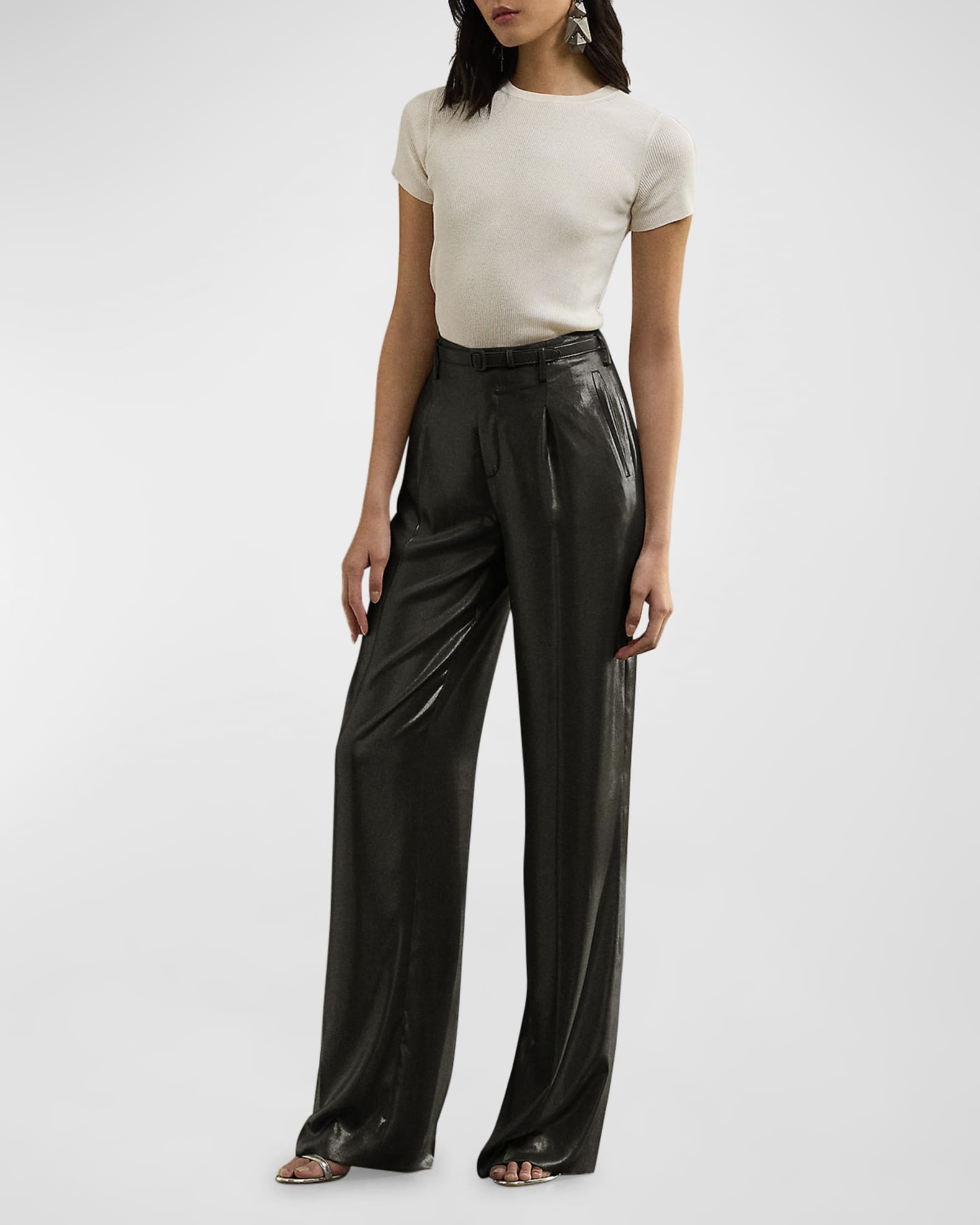Ralph Lauren Collection Acklie Liquid Foil Wide Leg Pants | Neiman Marcus