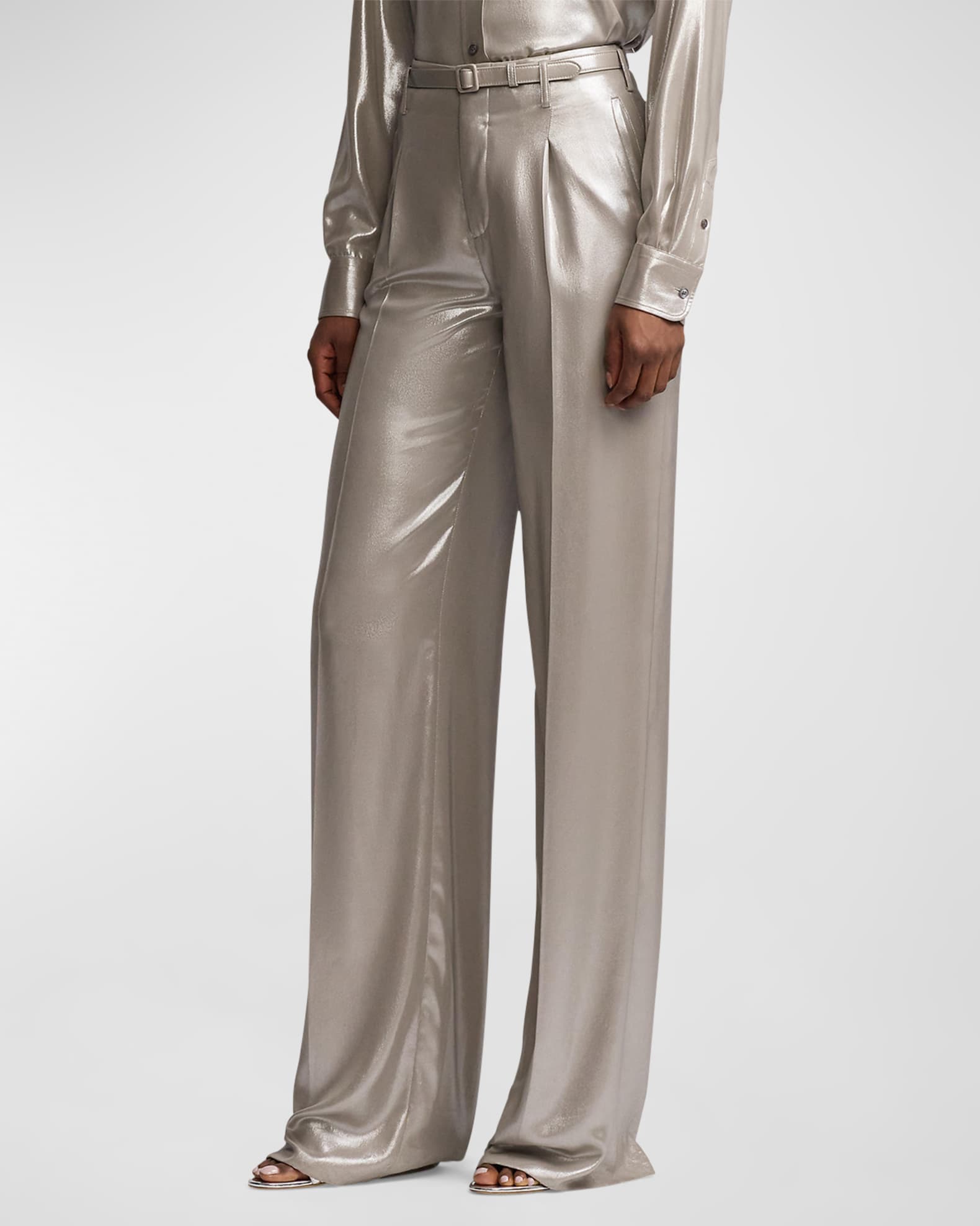 Ralph Lauren Collection Acklie Liquid Foil Wide Leg Pants | Neiman Marcus