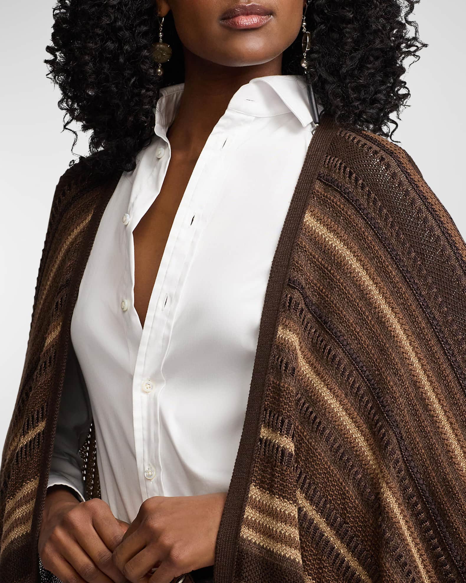 Ralph Lauren Collection Textural Striped Knit Sweater Wrap | Neiman Marcus
