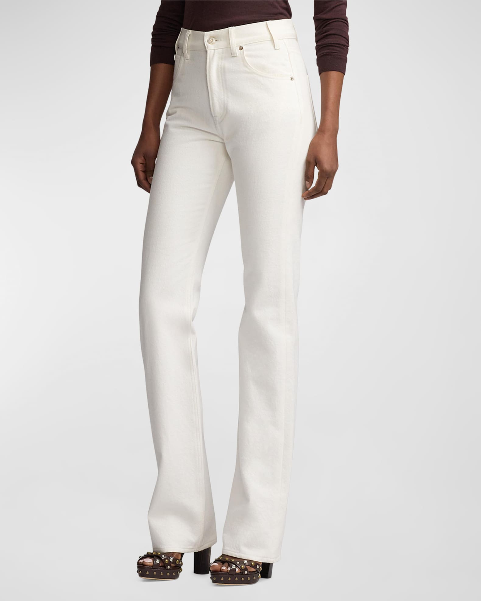 Ralph Lauren Collection Kaida Mid-Rise White Denim Bootcut Jeans ...