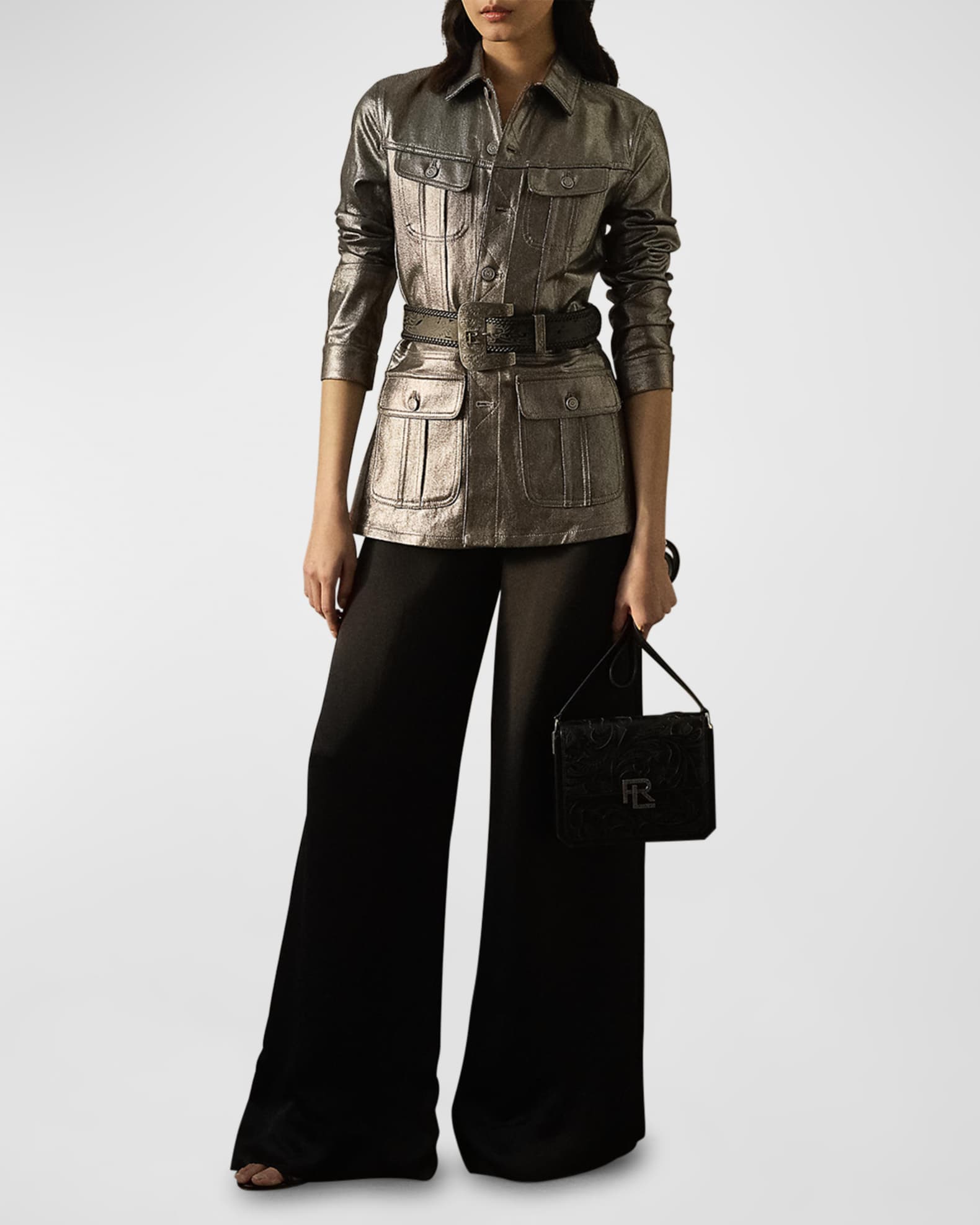Ralph Lauren Collection Metallic Denim Safari Jacket | Neiman Marcus