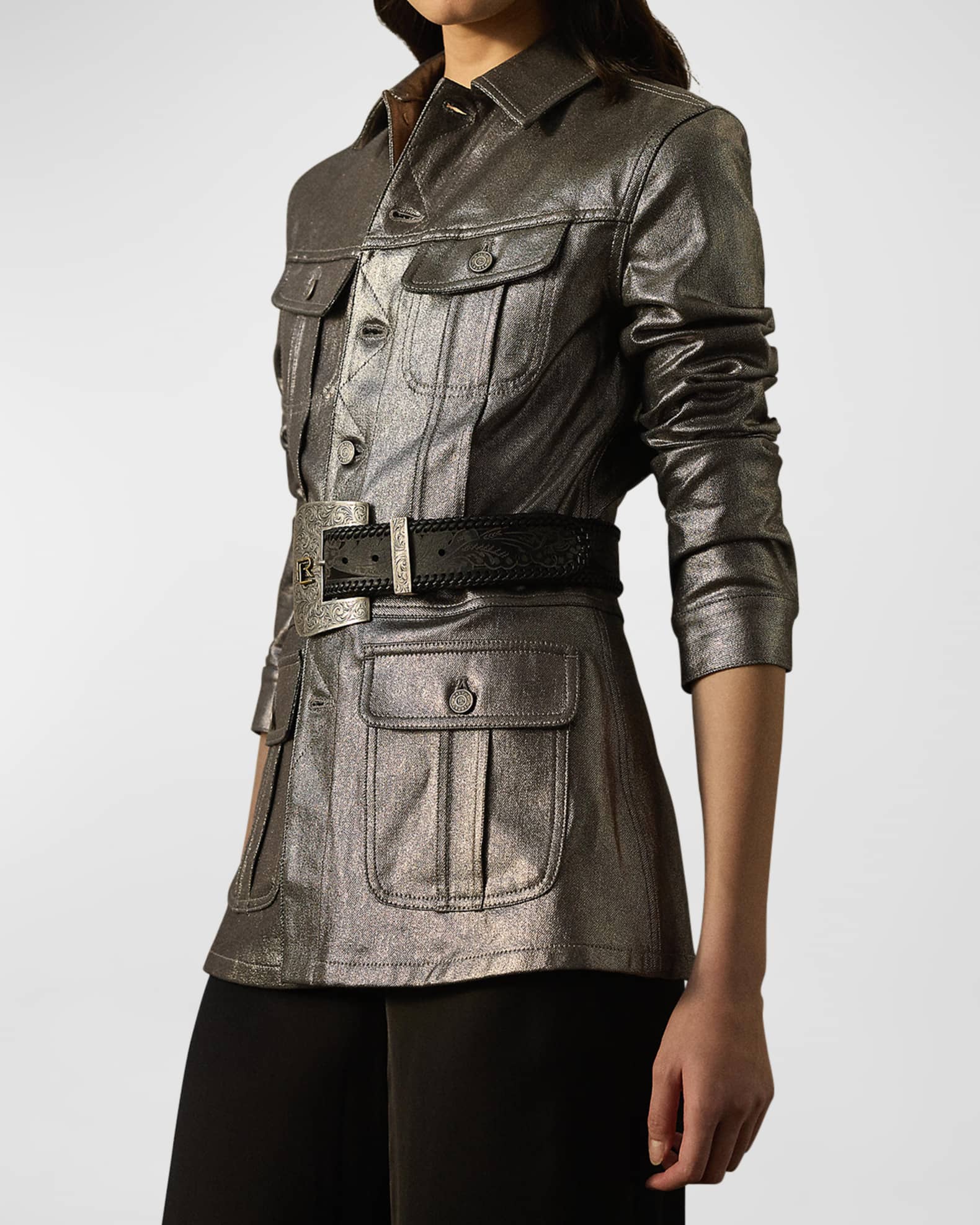 Ralph Lauren Collection Metallic Denim Safari Jacket | Neiman Marcus