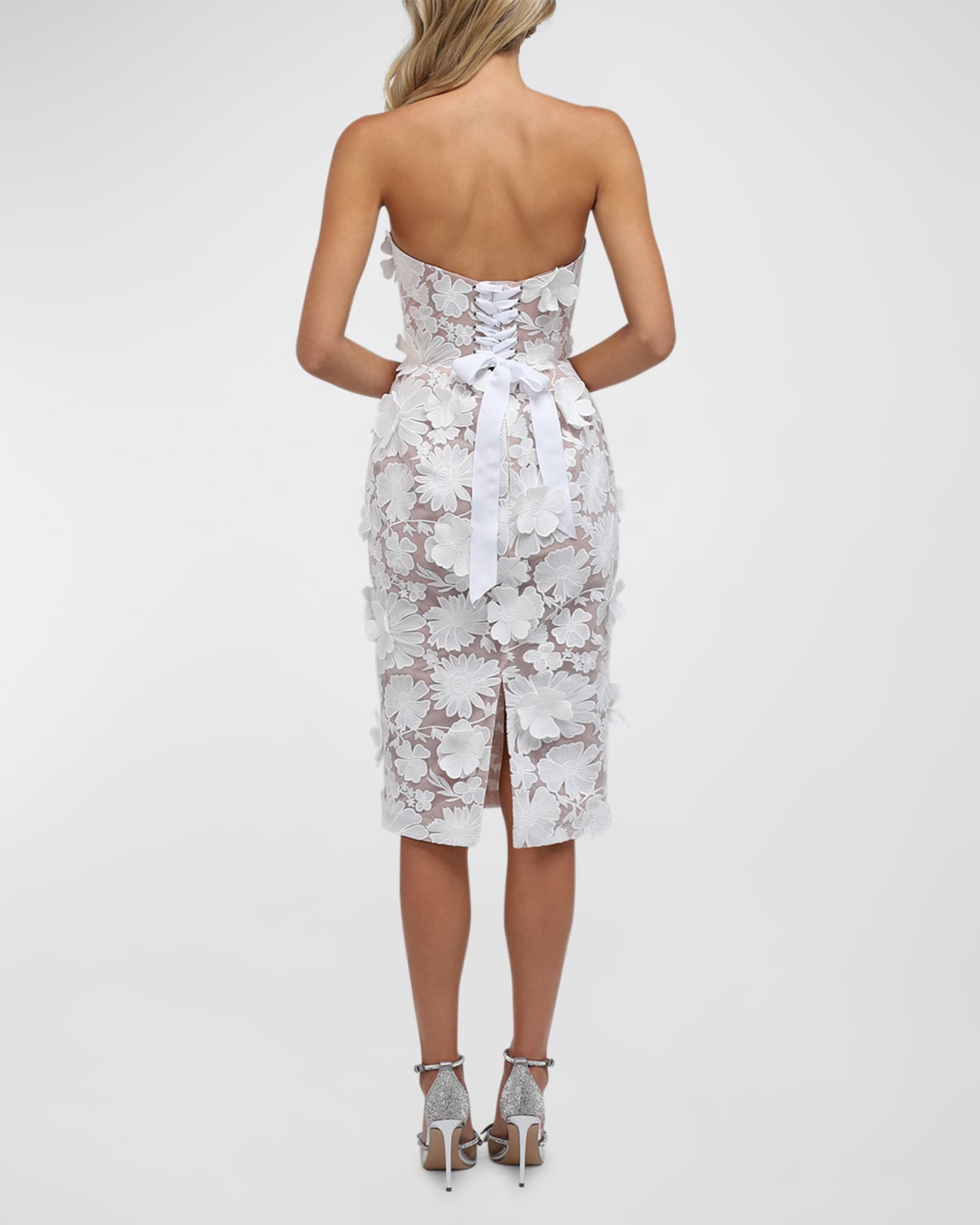 HELSI Cecilia Strapless Lace-Up Floral Applique Dress | Neiman Marcus