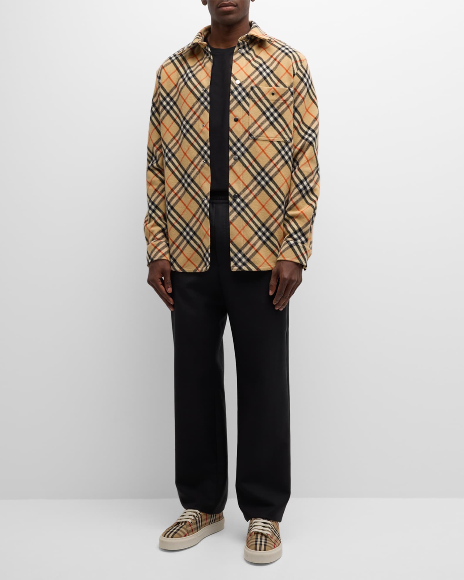 Burberry Men's Check Wool Button-Down Shirt | Neiman Marcus