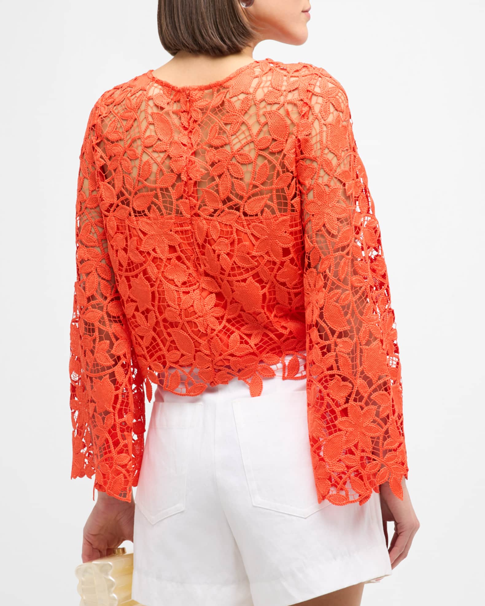 Milly Catelyn Cropped Floral Lace Top | Neiman Marcus