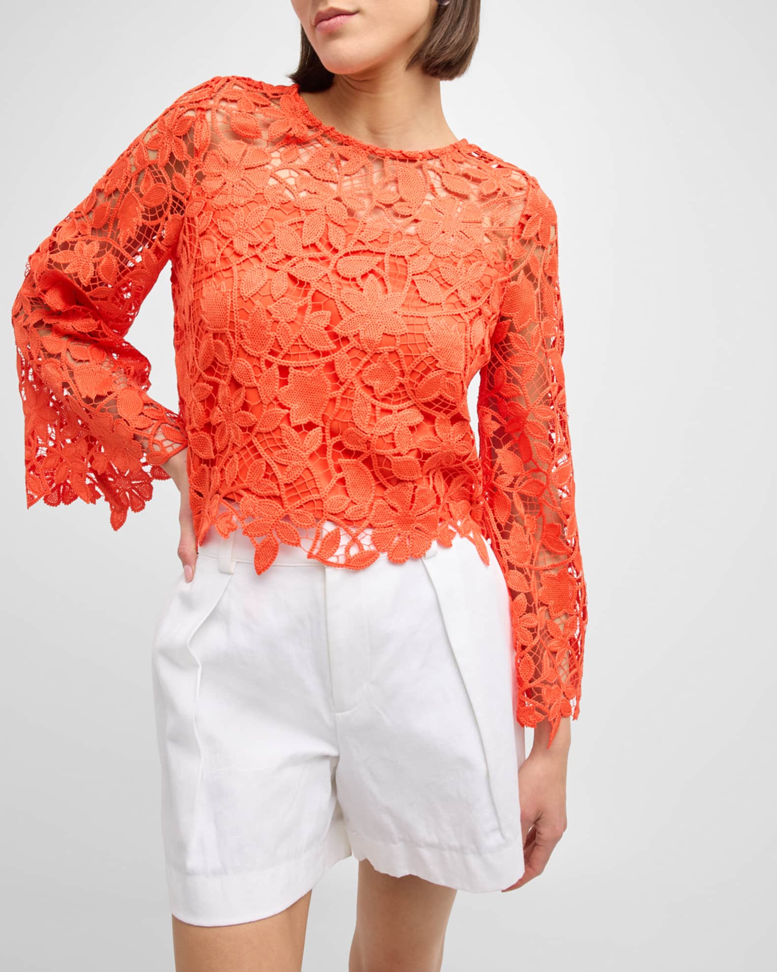 Milly Catelyn Cropped Floral Lace Top | Neiman Marcus
