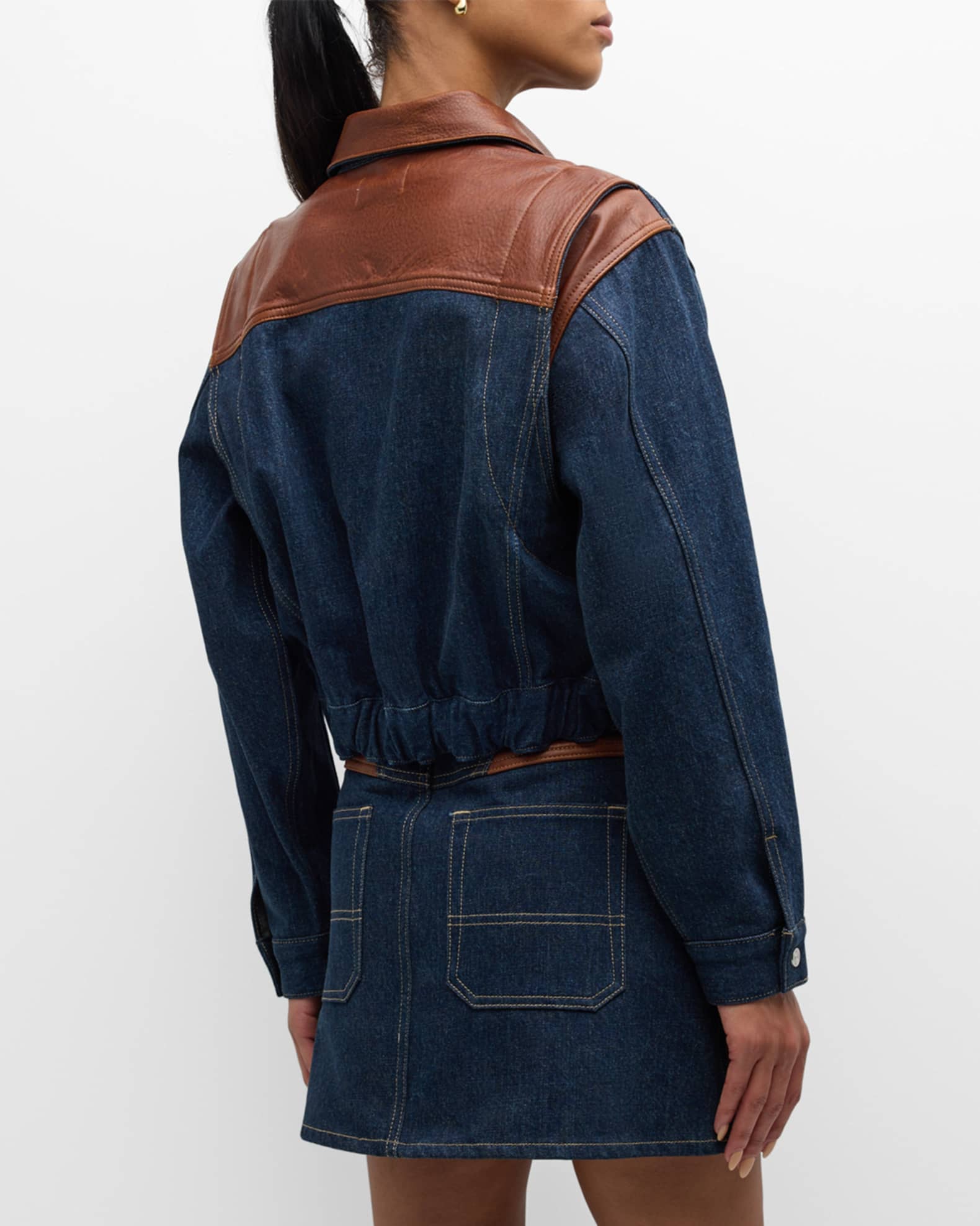 FRAME Atelier Denim and Leather Bomber Jacket | Neiman Marcus