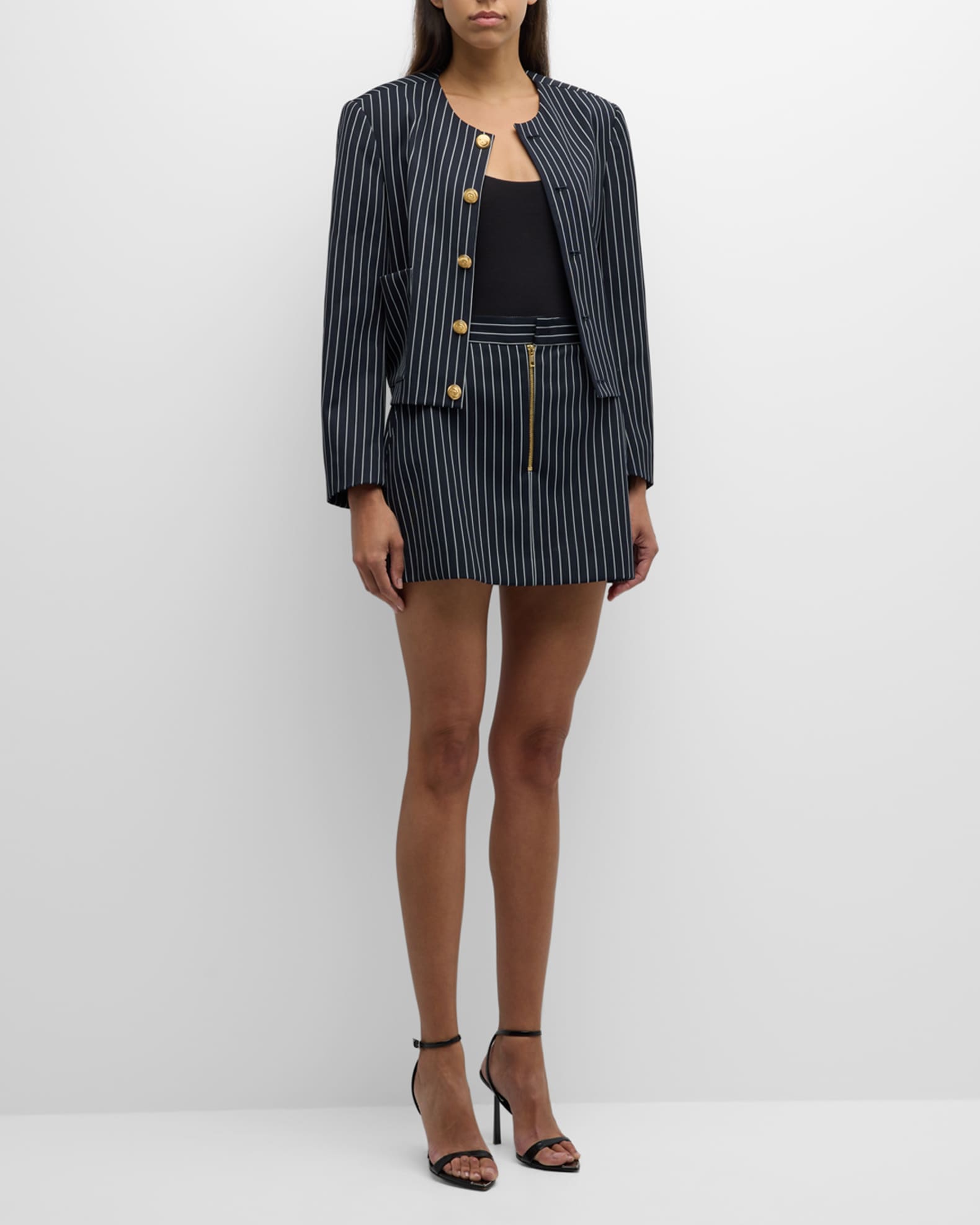 FRAME Pinstripe Button-Front Jacket | Neiman Marcus