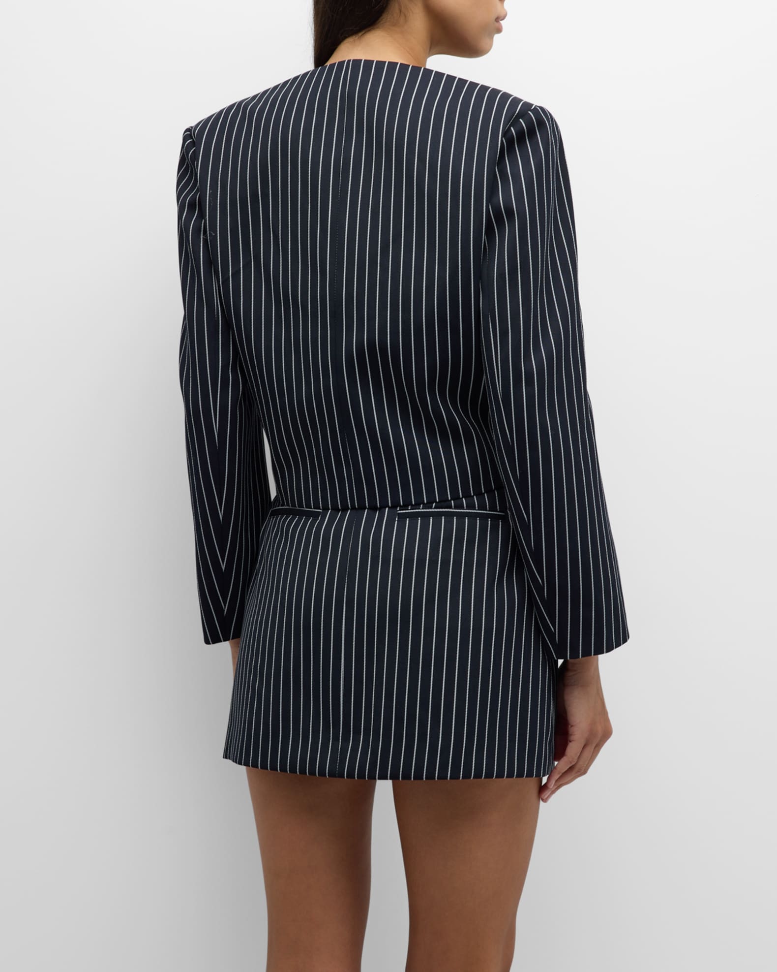 FRAME Pinstripe Button-Front Jacket | Neiman Marcus
