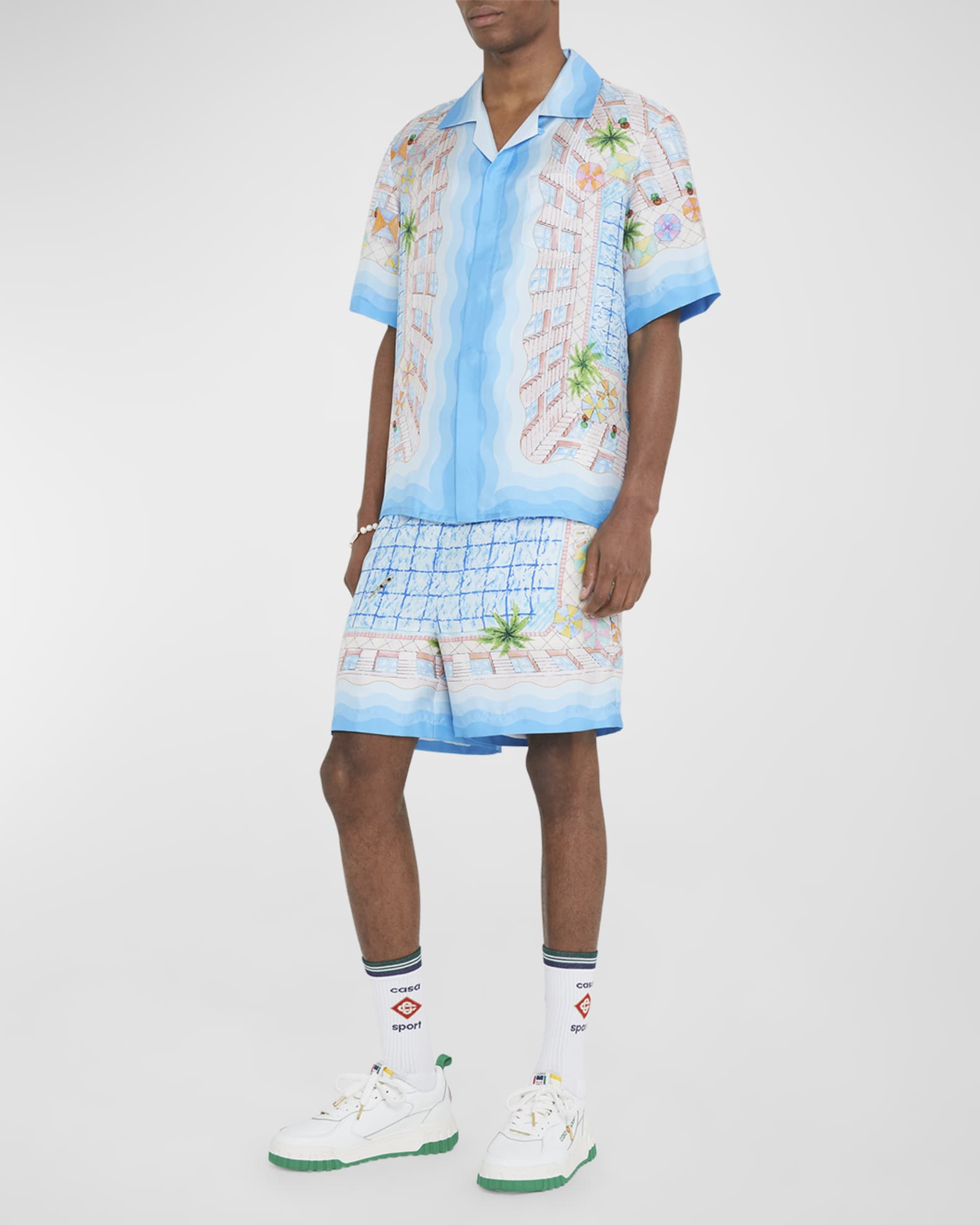 CASABLANCA Men's Satin Shirt with Cuban Collar | Neiman Marcus