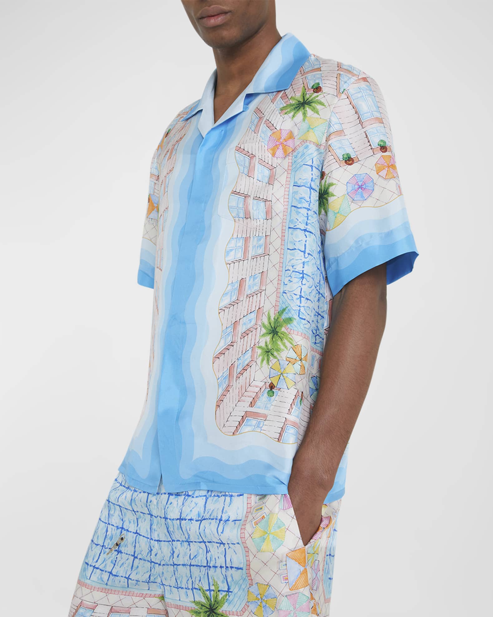 CASABLANCA Men's Satin Shirt with Cuban Collar | Neiman Marcus