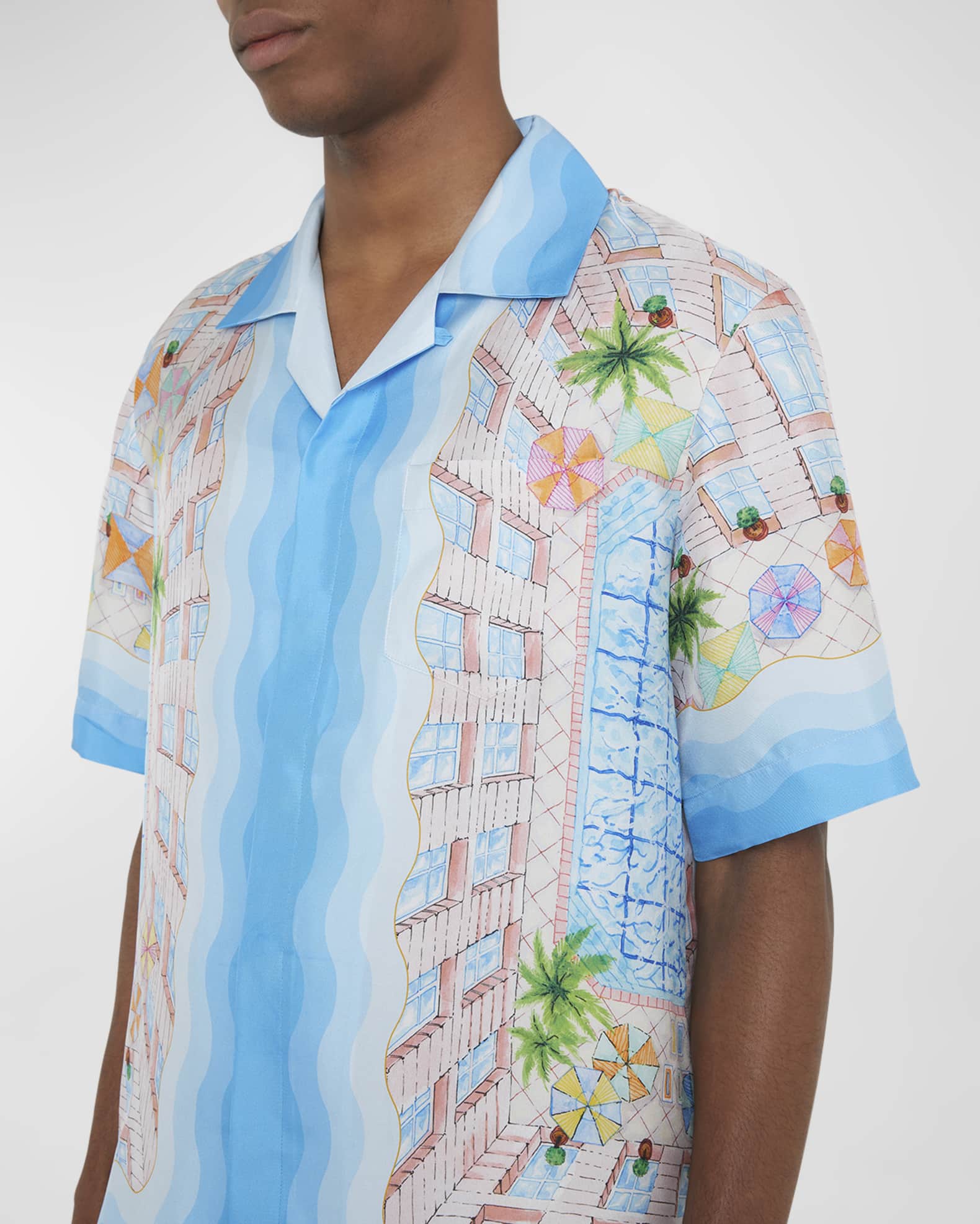 CASABLANCA Men's Satin Shirt with Cuban Collar | Neiman Marcus