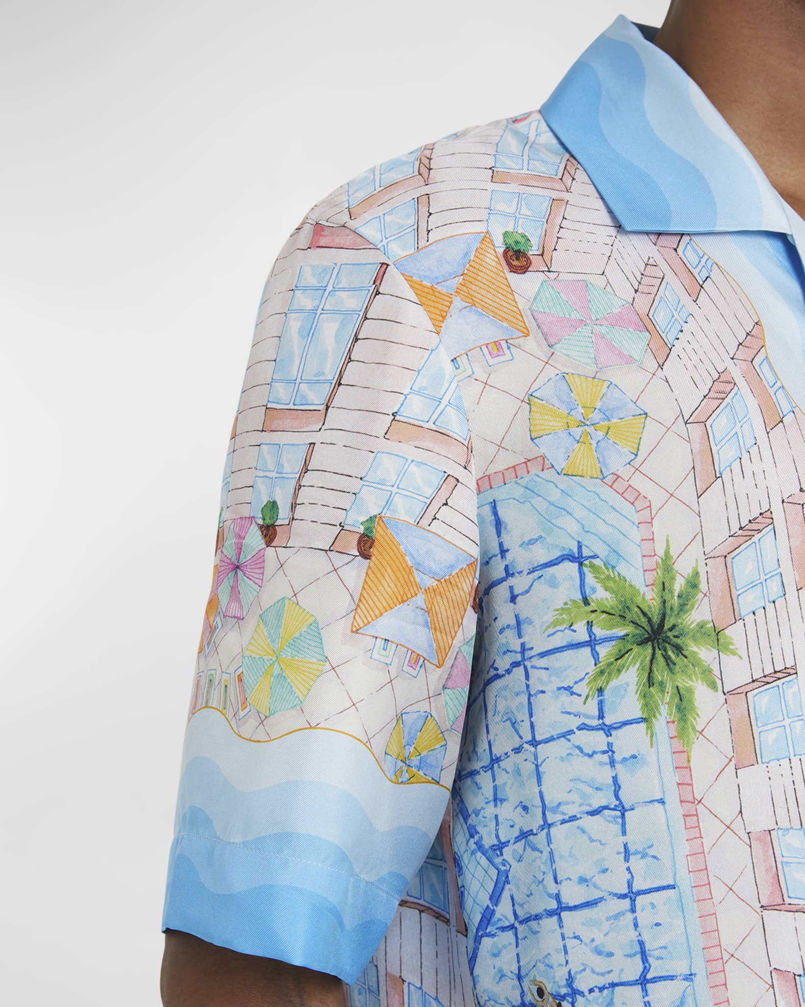 CASABLANCA Men's Satin Shirt with Cuban Collar | Neiman Marcus