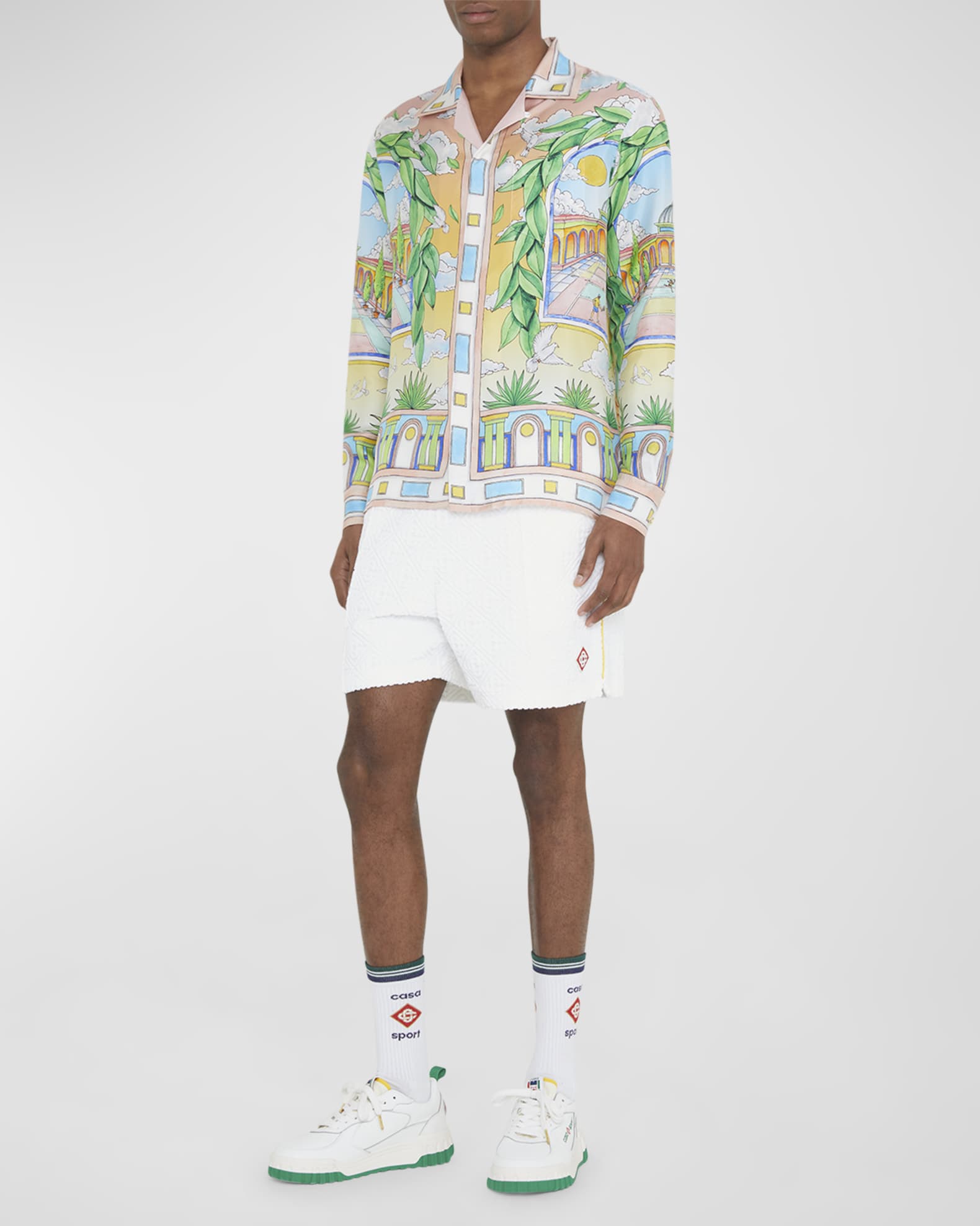 CASABLANCA Men's Silk Shirt with Cuban Collar | Neiman Marcus