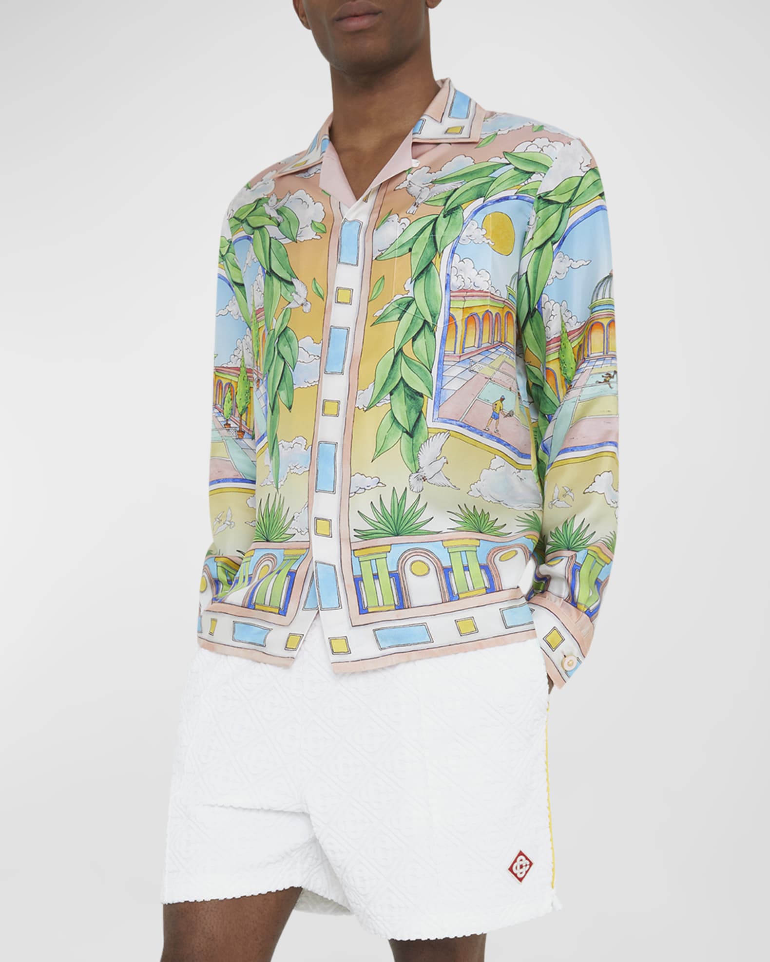 CASABLANCA Men's Silk Shirt with Cuban Collar | Neiman Marcus