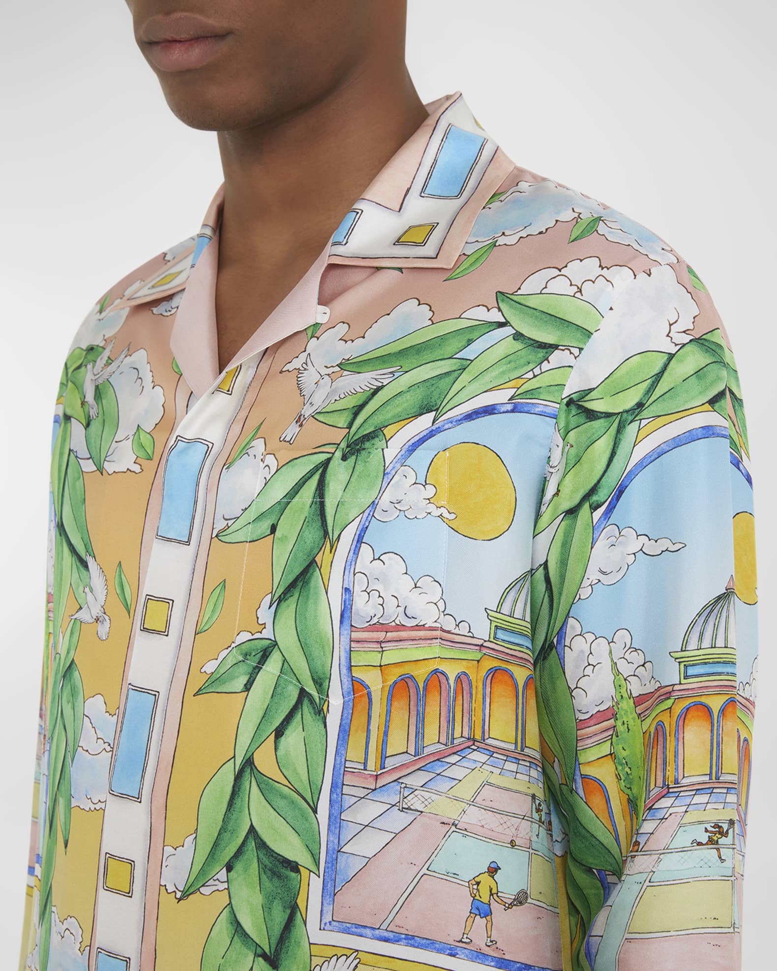 CASABLANCA Men's Silk Shirt with Cuban Collar | Neiman Marcus