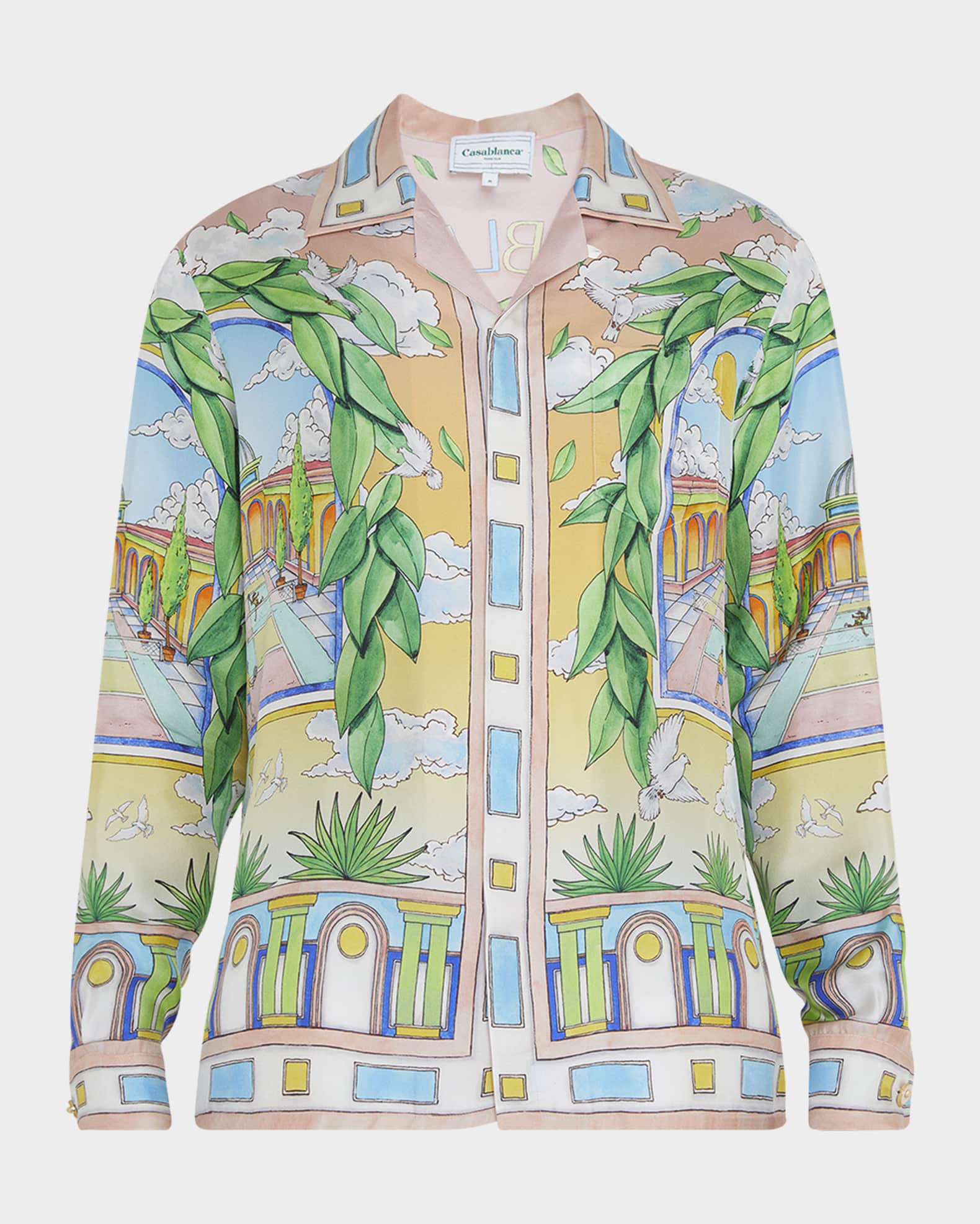 CASABLANCA Men's Silk Shirt with Cuban Collar | Neiman Marcus