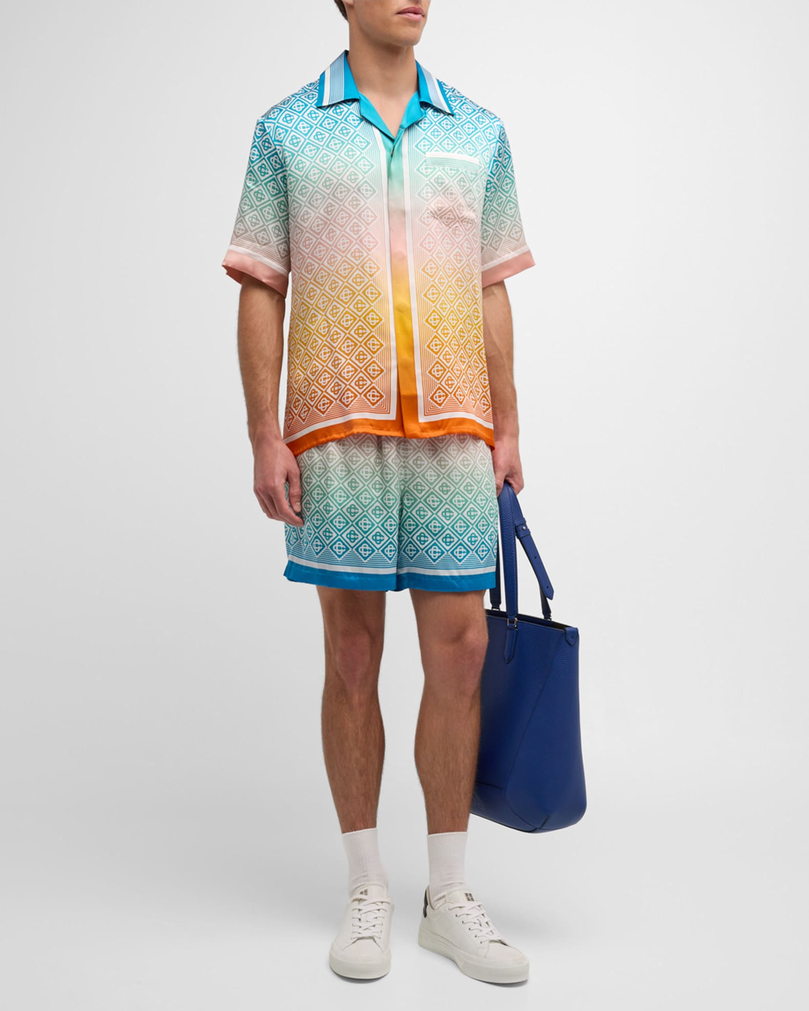 CASABLANCA Men's Silk Shirt with Cuban Collar | Neiman Marcus