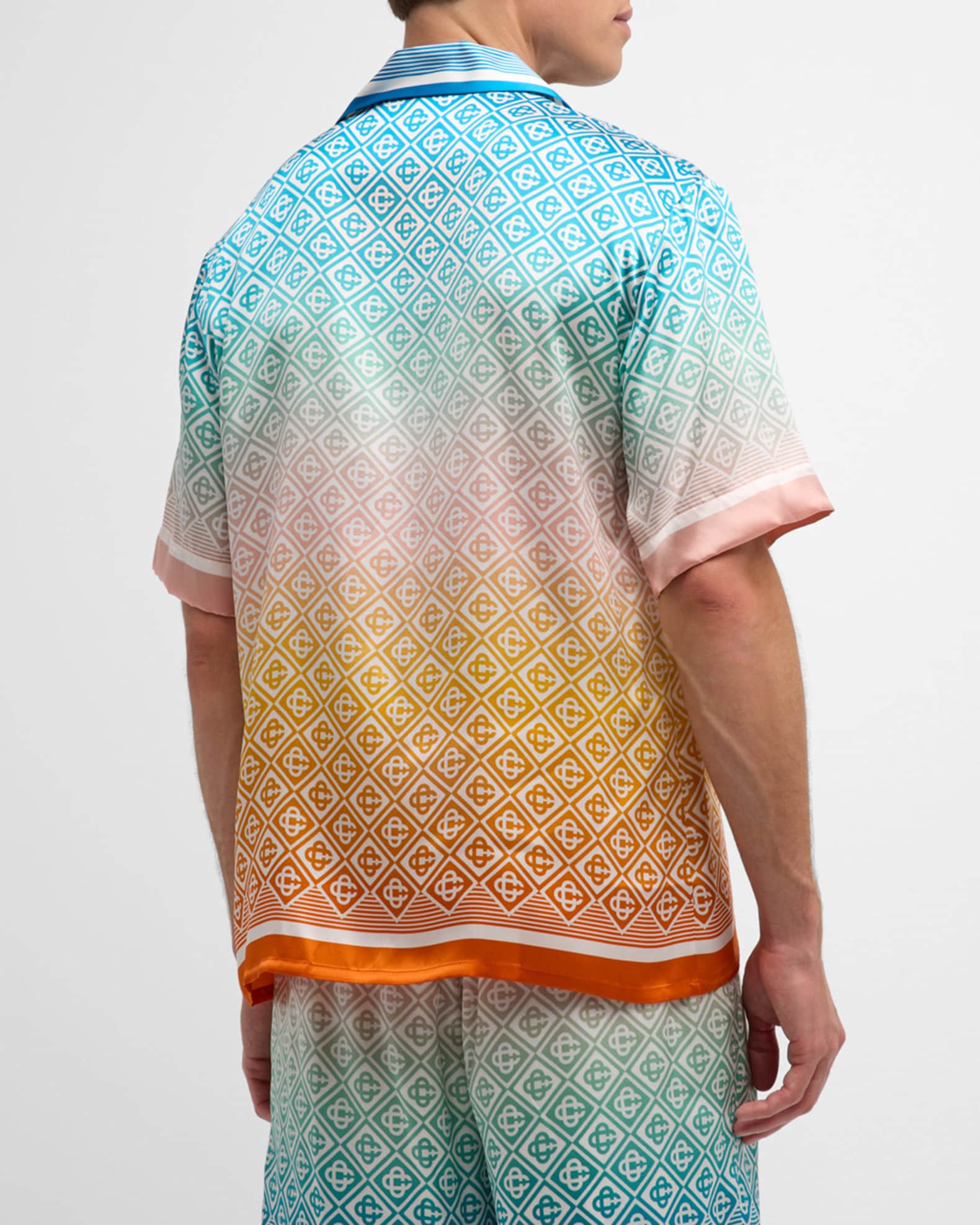 CASABLANCA Men's Silk Shirt with Cuban Collar | Neiman Marcus