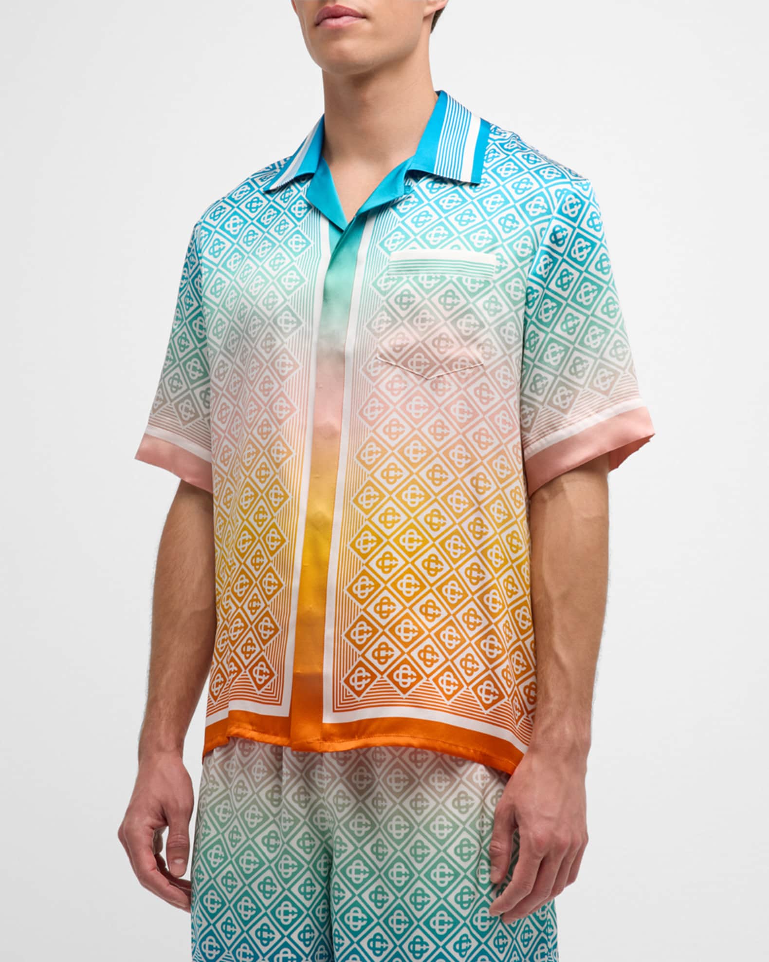 CASABLANCA Men's Silk Shirt with Cuban Collar | Neiman Marcus