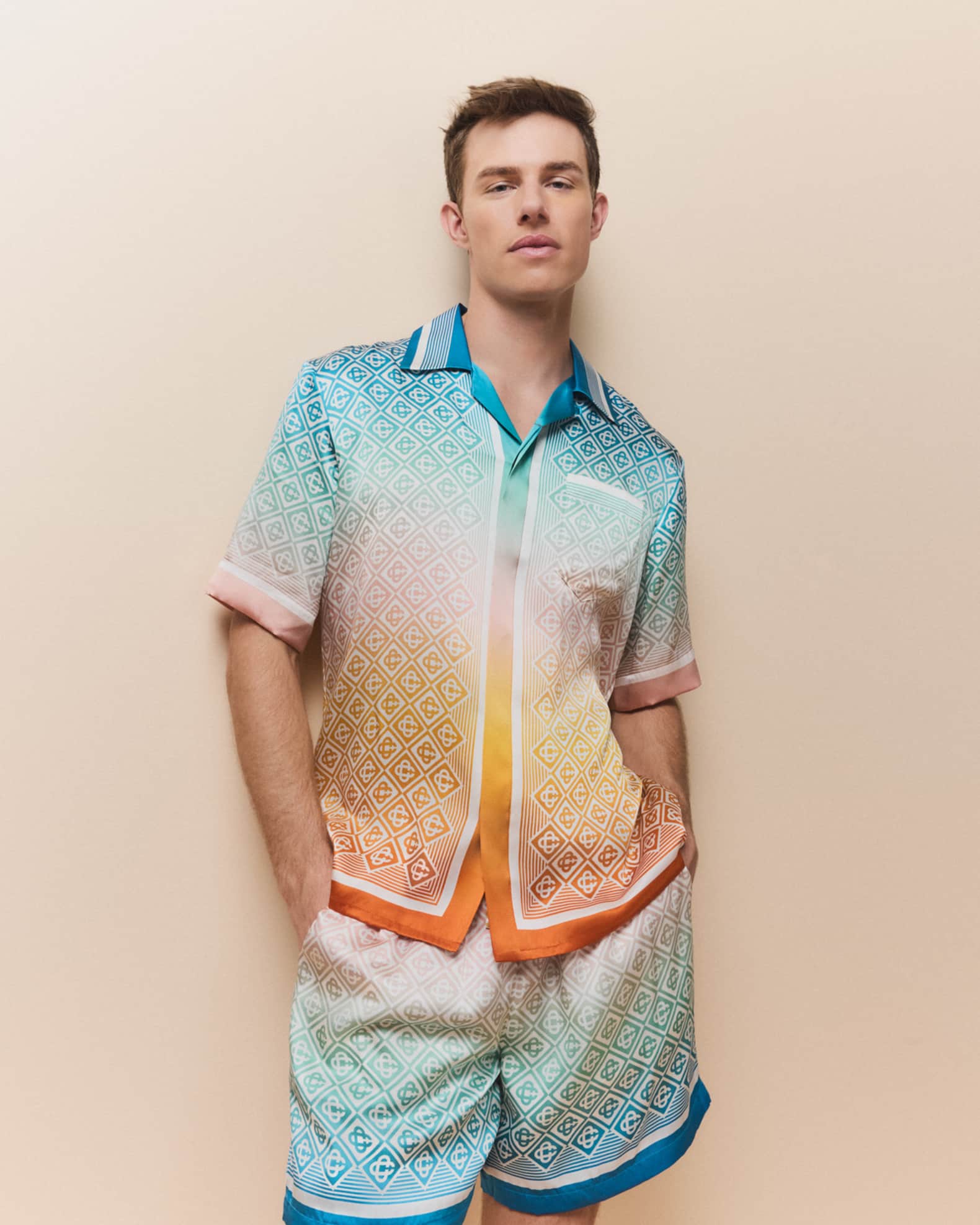 CASABLANCA Men's Silk Shirt with Cuban Collar | Neiman Marcus