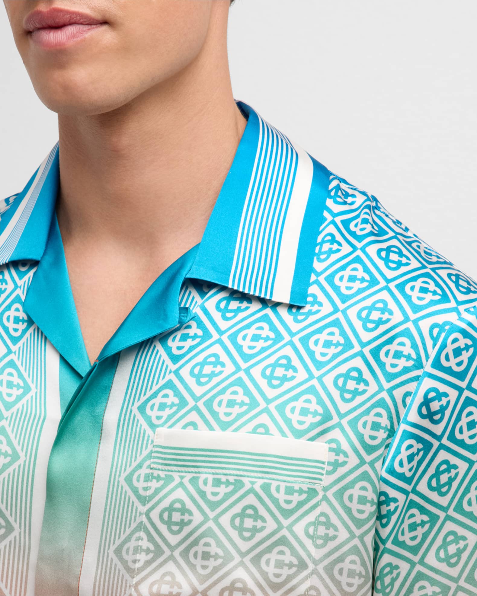 CASABLANCA Men's Silk Shirt with Cuban Collar | Neiman Marcus