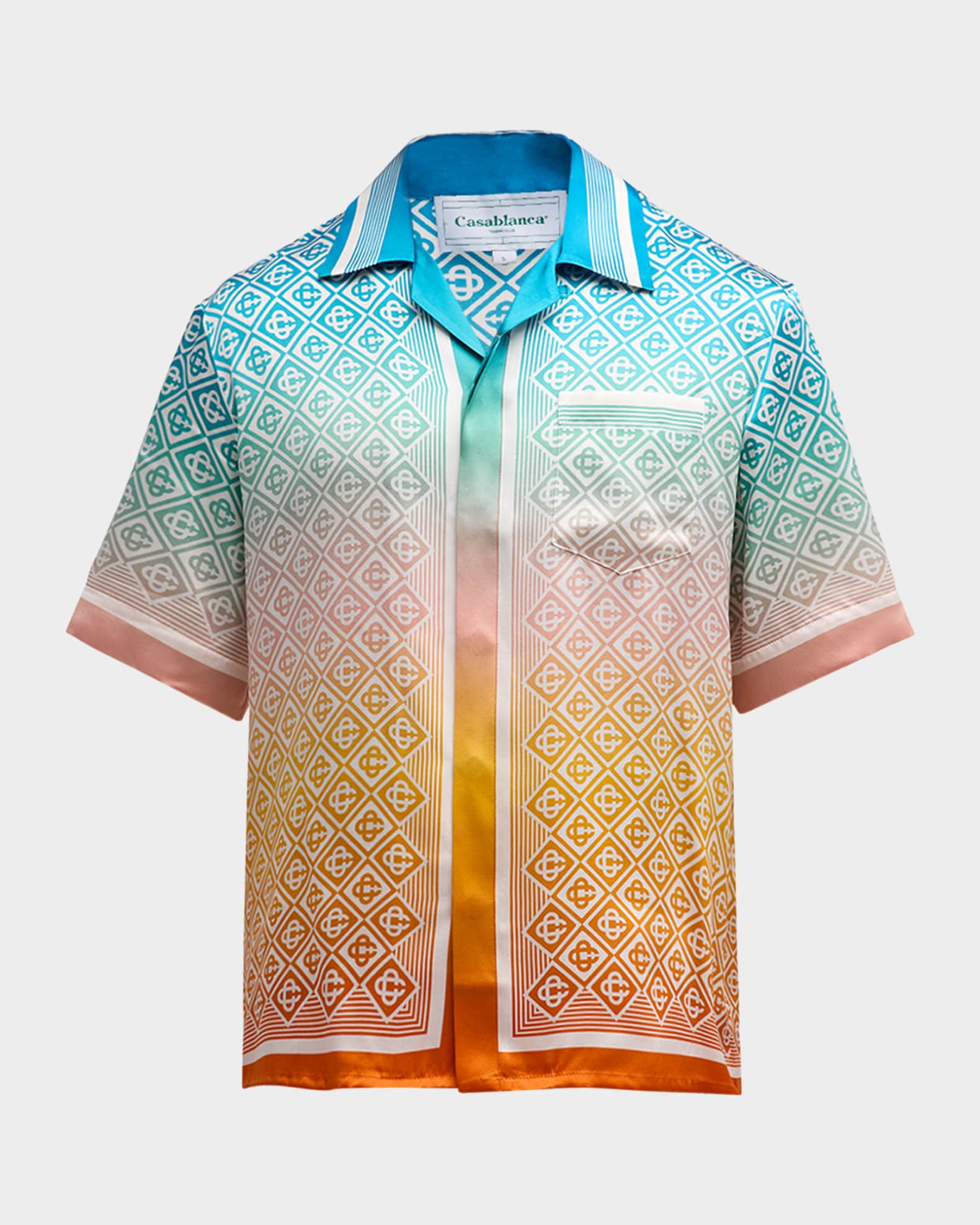 CASABLANCA Men's Silk Shirt with Cuban Collar | Neiman Marcus