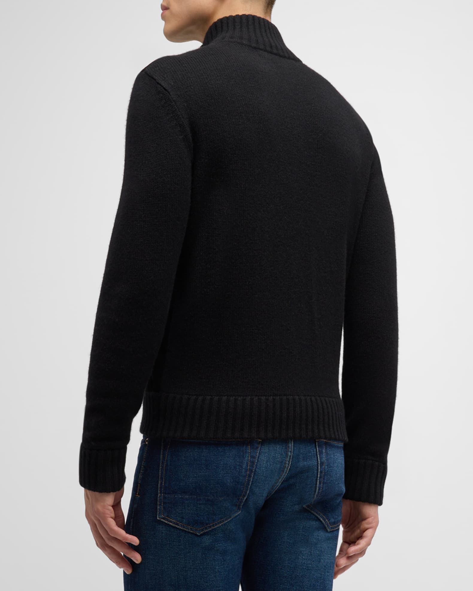 Neiman Marcus Men's Suede-Front Cashmere-Blend Full-Zip Sweater ...