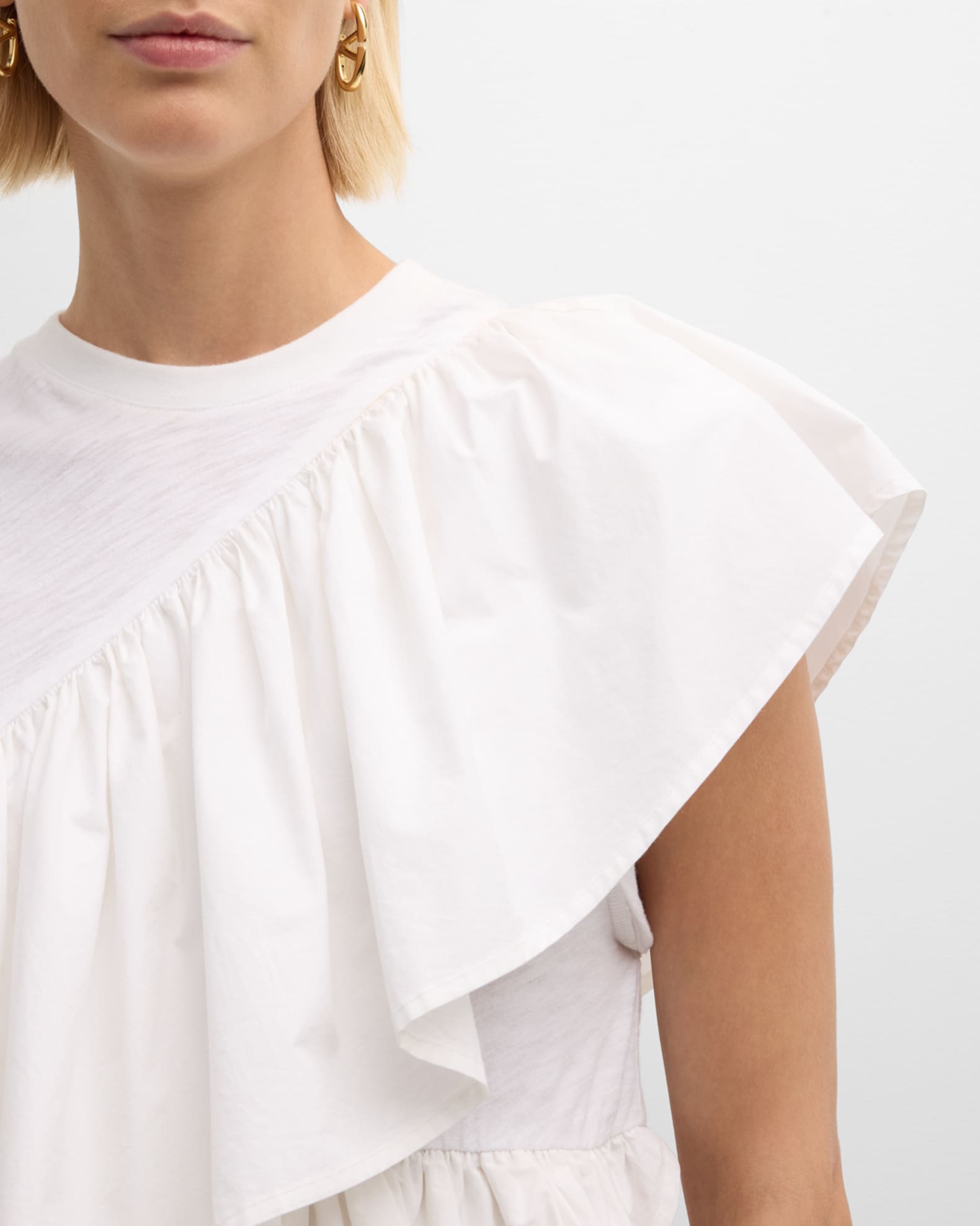 Cinq a Sept Micki Asymmetric Ruffle Sleeveless Cotton Top | Neiman Marcus