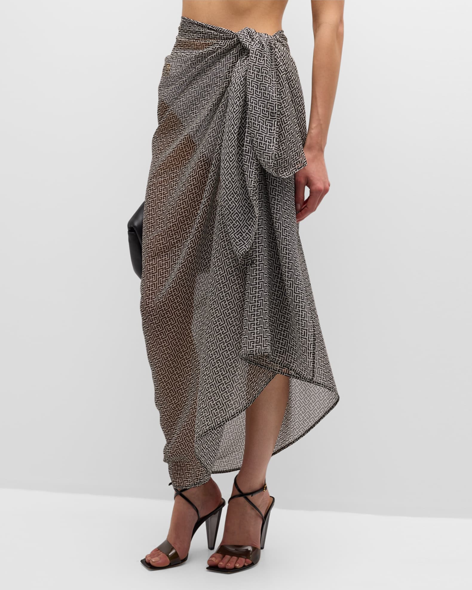 Balmain Monogram Silk Pareo Coverup | Neiman Marcus
