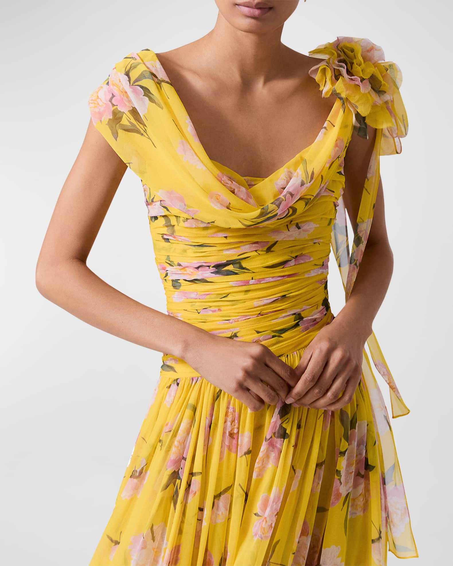 Carolina Herrera Flower Draped Slit Gown | Neiman Marcus