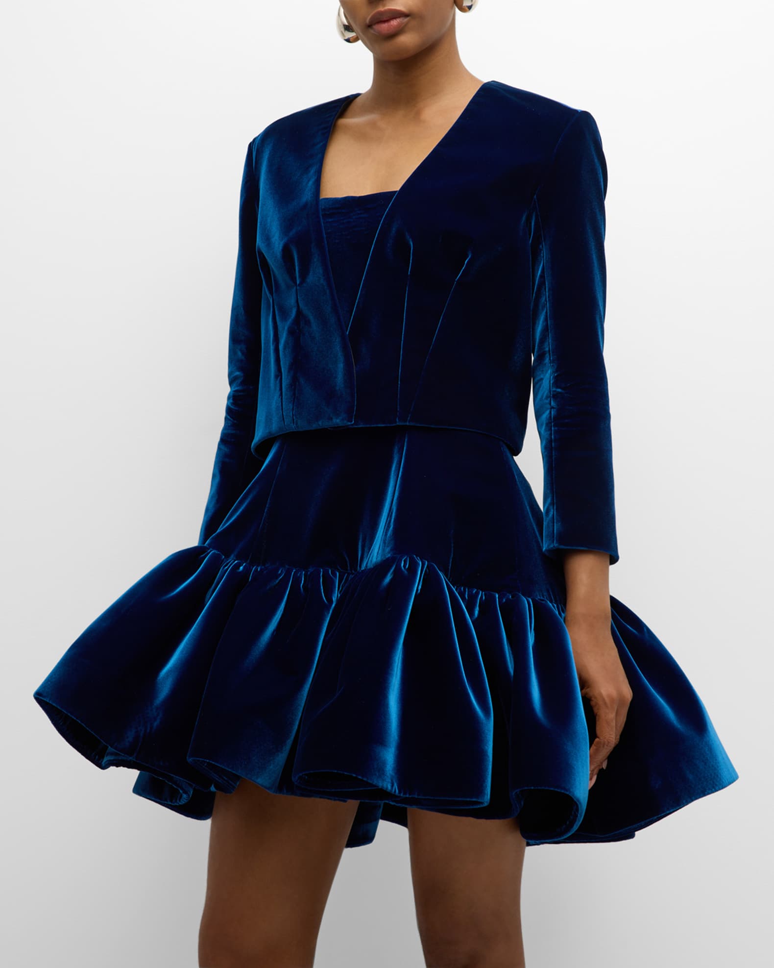 Bach Mai Collarless Sculpted Velvet Crop Jacket | Neiman Marcus